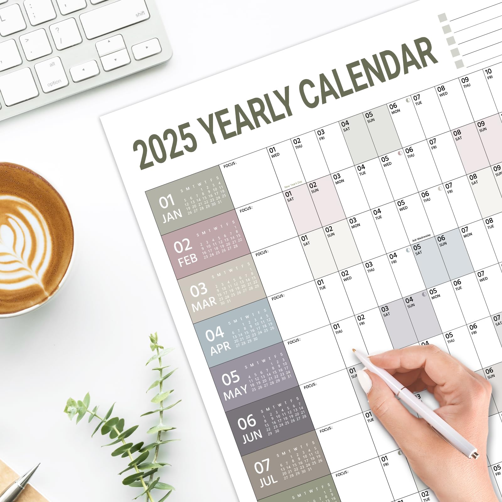 Calendar 2023-2024 - Wall Calendar 2023-2024, 12" x 17", January 2023 - June 2024, 2023 Wall Calendar with 18 Month, Thick Paper,Twin-Wire Binding + Hanging Hook + Large Blocks with Julian Dates - Black Waterink