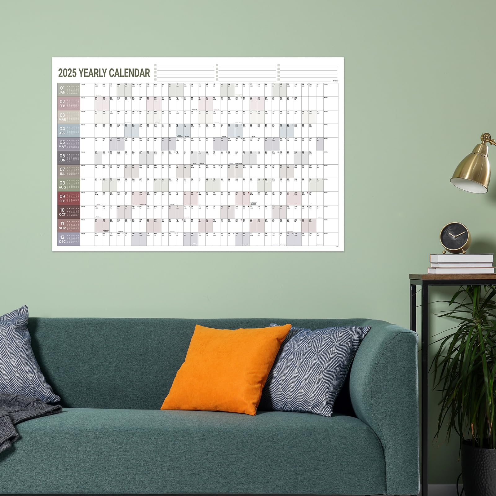 Calendar 2023-2024 - Wall Calendar 2023-2024, 12" x 17", January 2023 - June 2024, 2023 Wall Calendar with 18 Month, Thick Paper,Twin-Wire Binding + Hanging Hook + Large Blocks with Julian Dates - Black Waterink