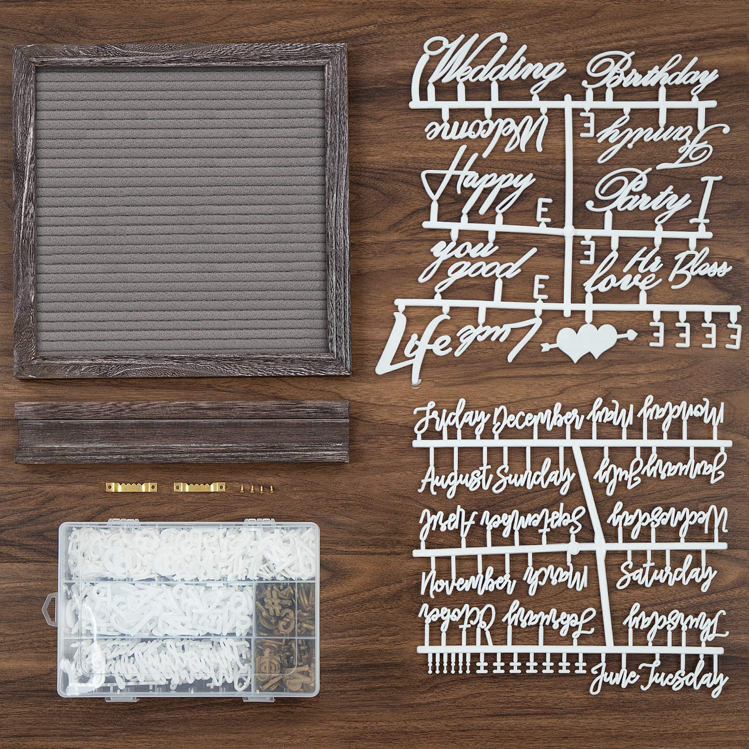 Double Sided Felt Letter Board with Rustic 10x10 Wood Frame,750 Precut Letters,Months & Days & Extra Cursive Words, Wall & Tabletop Display, Letters Organizer,Farmhouse Wall Decor message Board