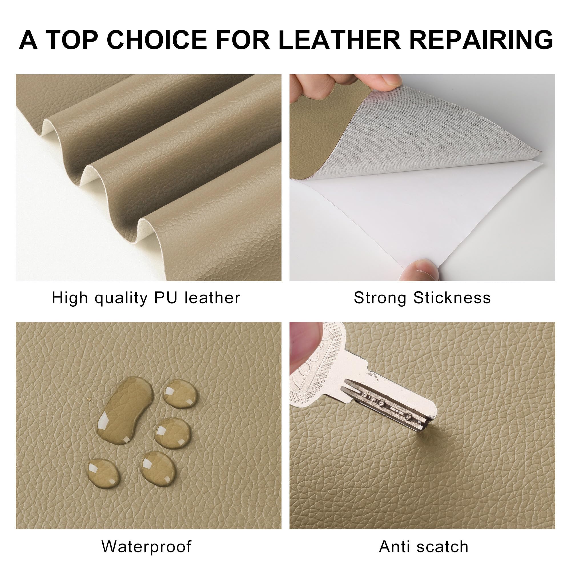 YAFCL Leather Repair Patch for Furniture, 4" x 63" Leather Repair Tape self Adhesive, Leather Repair Patch for couches car seat Sofa Jackets Handbags Medium Beige