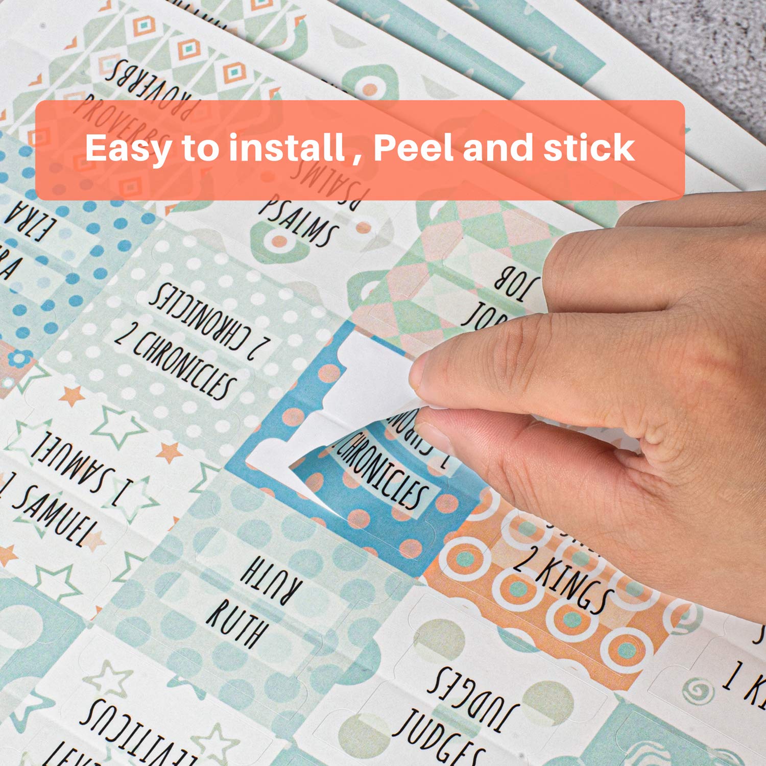 SUREFORU Bible Tabs Old and New Testament, Large Print and Easy-to-Read Bible Journaling Supplies, Personalized Bible Tabs for Women, Paper labels, Laminated 80 Bible Index Tabs (66 Books, 14 Blanks).