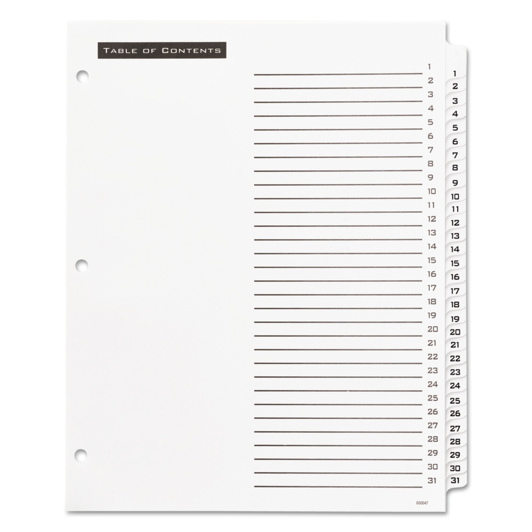 Office Essentials 11680 Table 'n Tabs Dividers, 31-Tab, Letter - White