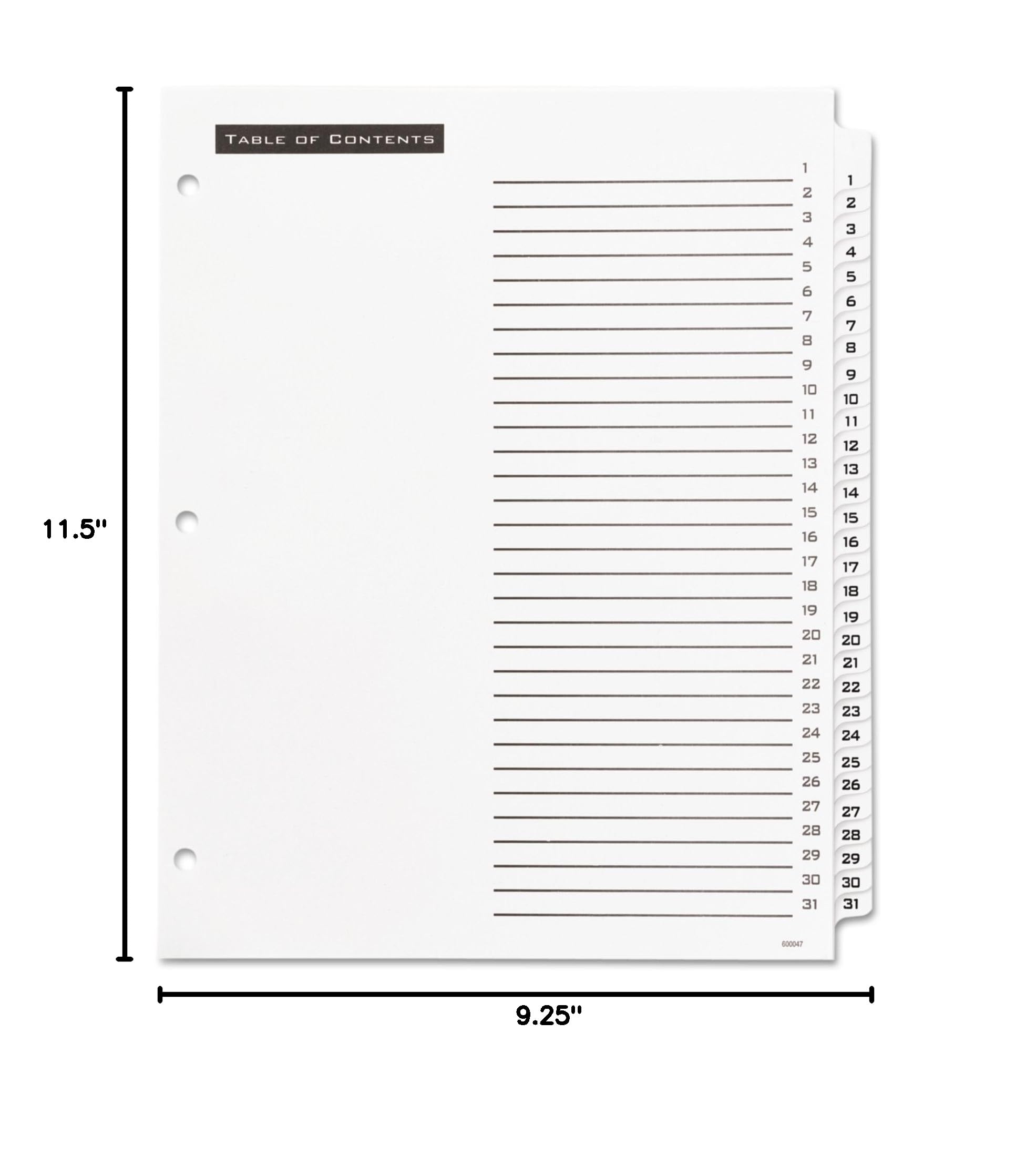 Office Essentials 11680 Table 'n Tabs Dividers, 31-Tab, Letter - White