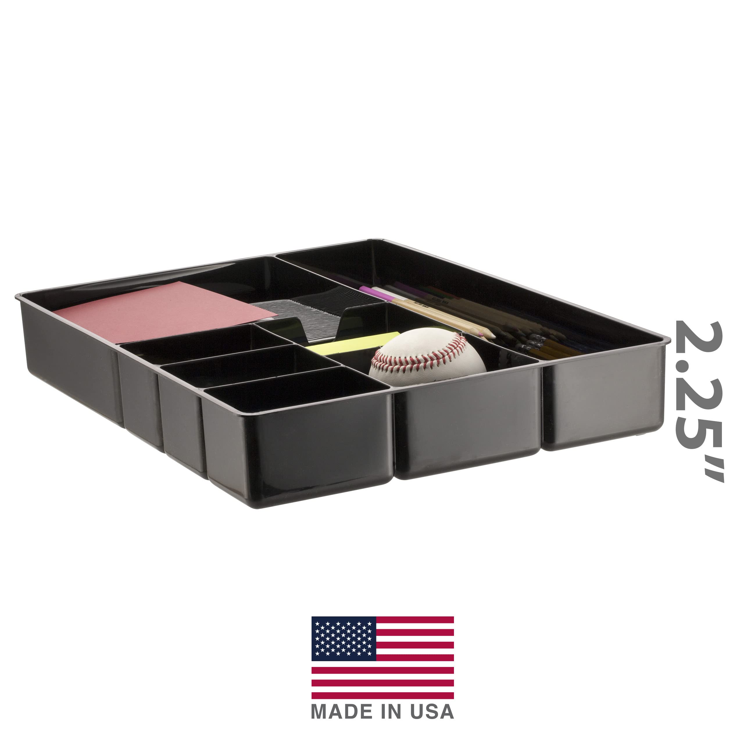 Officemate Deep Drawer Organizer Tray, 8 Compartments, 2 1/4"H x 15 1/8"W x 11 1/2"D, Black