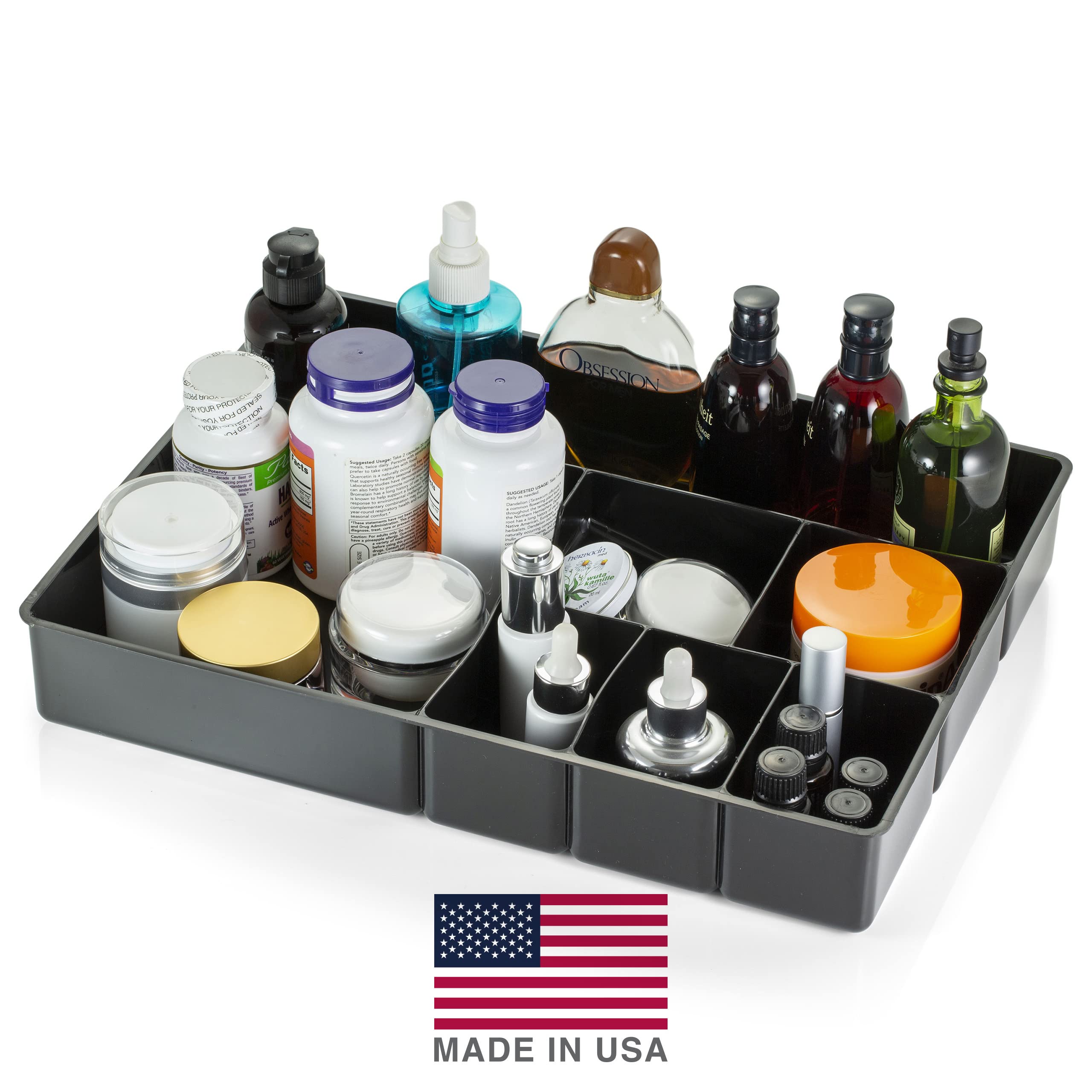 Officemate Deep Drawer Organizer Tray, 8 Compartments, 2 1/4"H x 15 1/8"W x 11 1/2"D, Black