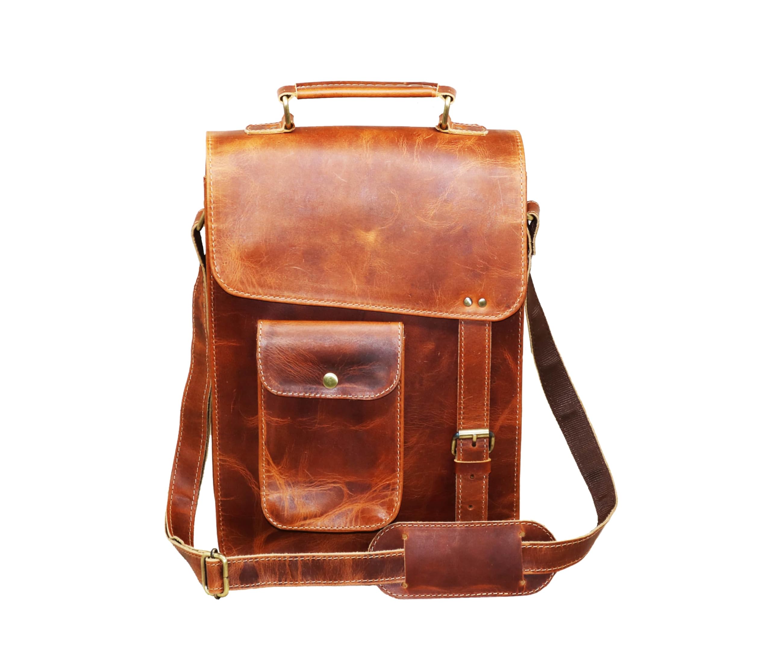13" leather messenger bag laptop case office briefcase gift for men computer distressed shoulder bag
