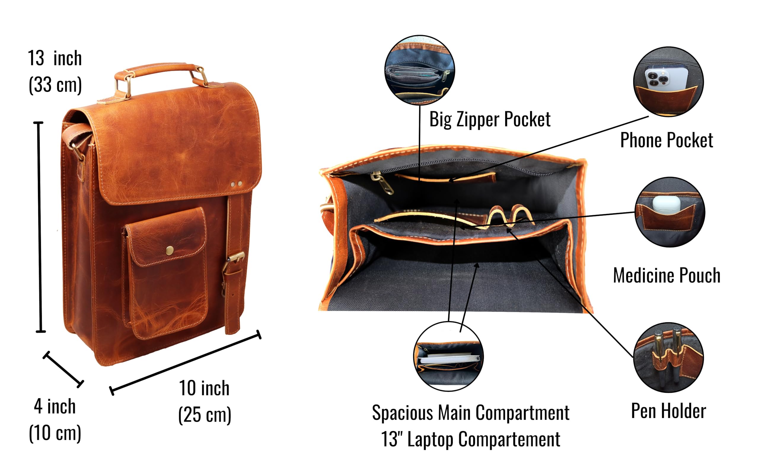 13" leather messenger bag laptop case office briefcase gift for men computer distressed shoulder bag