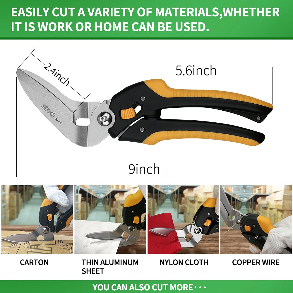 stedi 9-Inch Scissor Heavy Duty, All Purpose Scissors, Cardboard and Carpet Shears, TPR Handle, Extremely Sharp Blades with Finely Serrated -Easy Cutting Thick Paper, Leather, Sewing Fabric