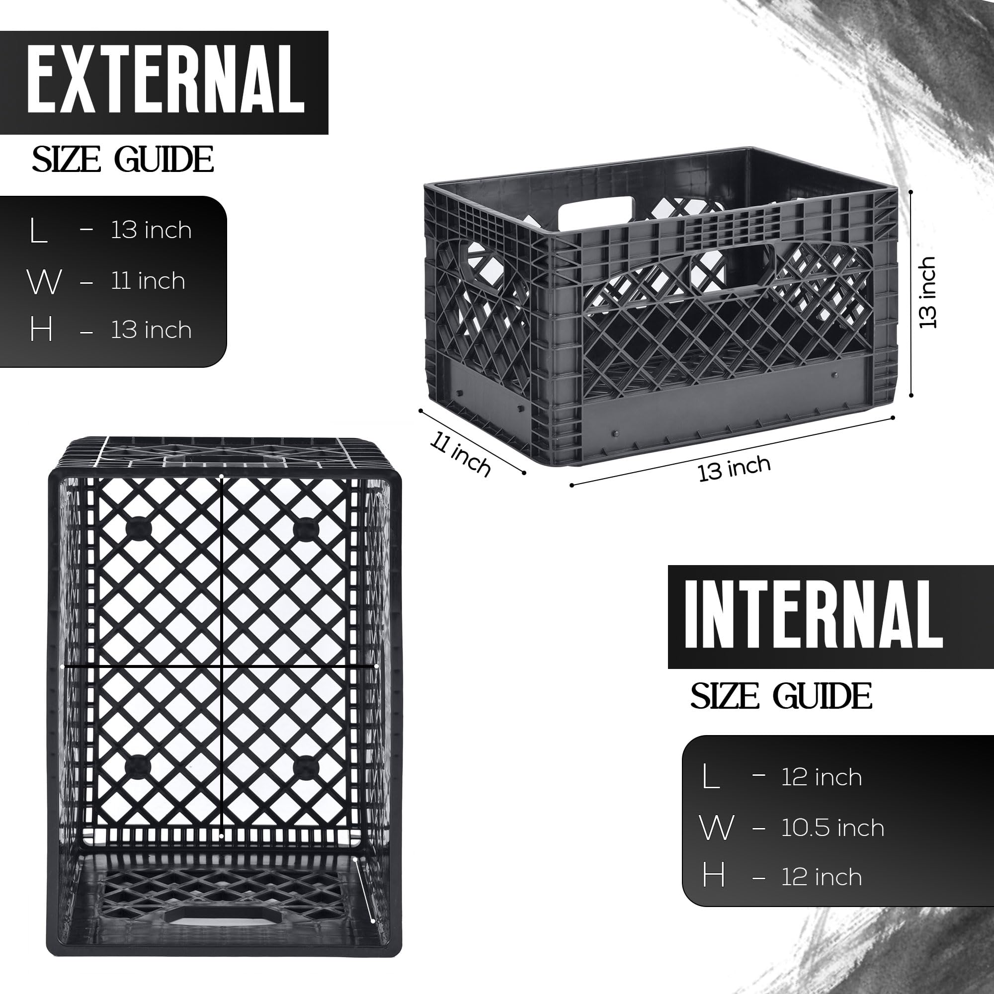 Juggernaut Storage 24 Quart 3 Pack Black Heavy Duty Rectangular Stackable Dairy Milk Crates, 11" Height, 19" Width