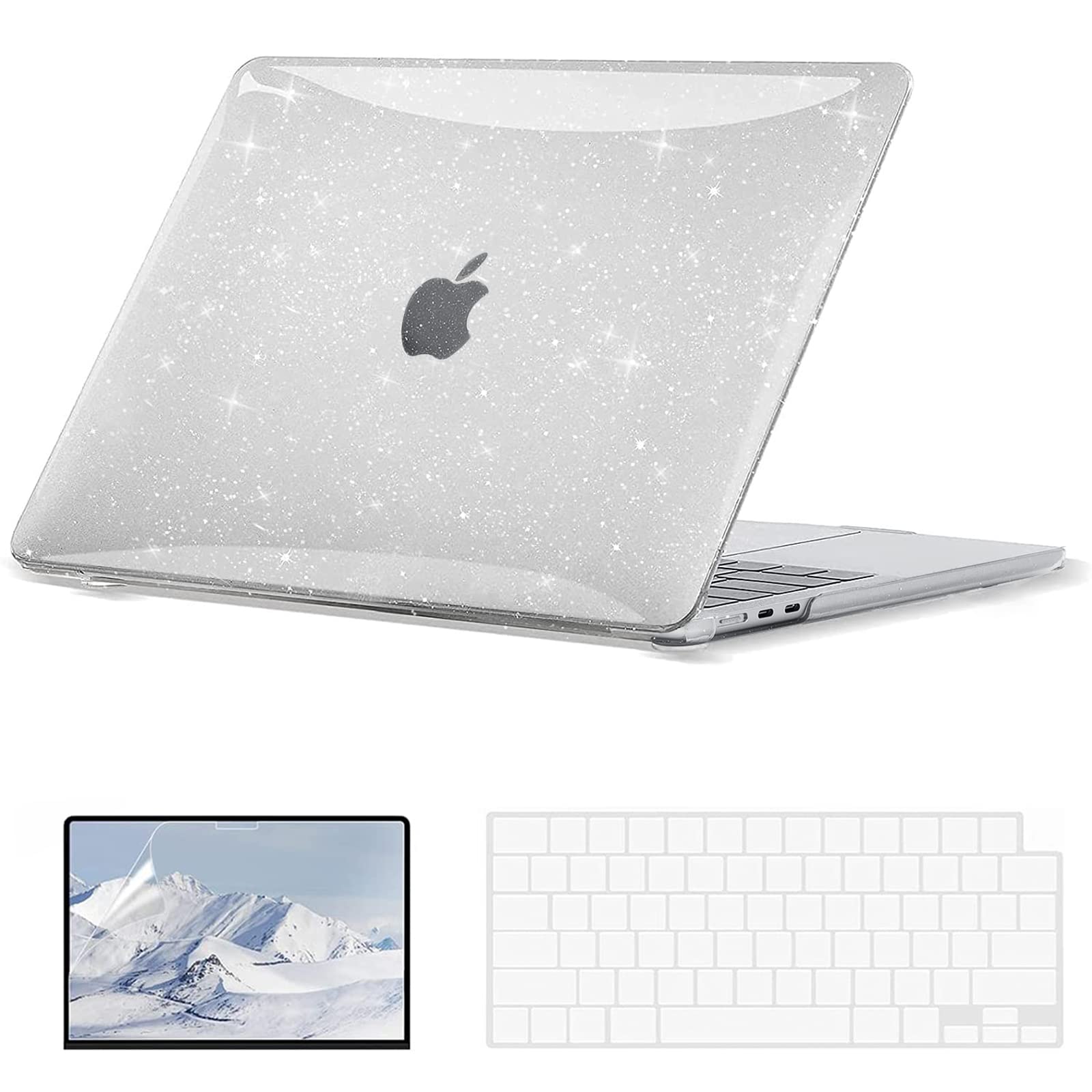 EooCoo Compatible with New MacBook Air 13.6 inch Case 2022 A2681 M2 Chip with Retina Display, Glitter Hard Shell Case + TPU Keyboard Skin Cover + Screen Protector - Sparkly Clear