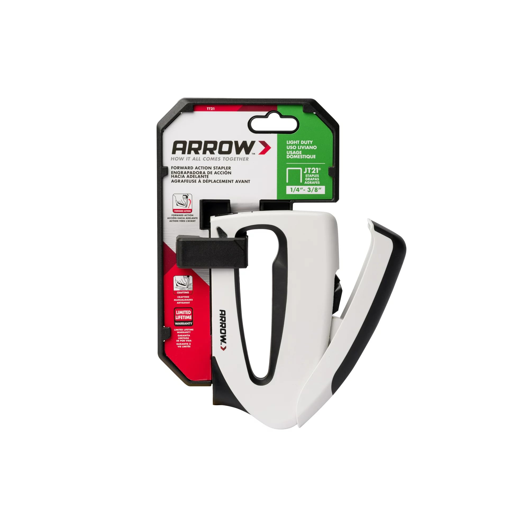 Arrow TT21 TruTac Forward Action Staple Gun, Manual Push Stapler for Upholstery, Crafts, Decorating, and Repairs, Fits JT21 Thin Wire Staples