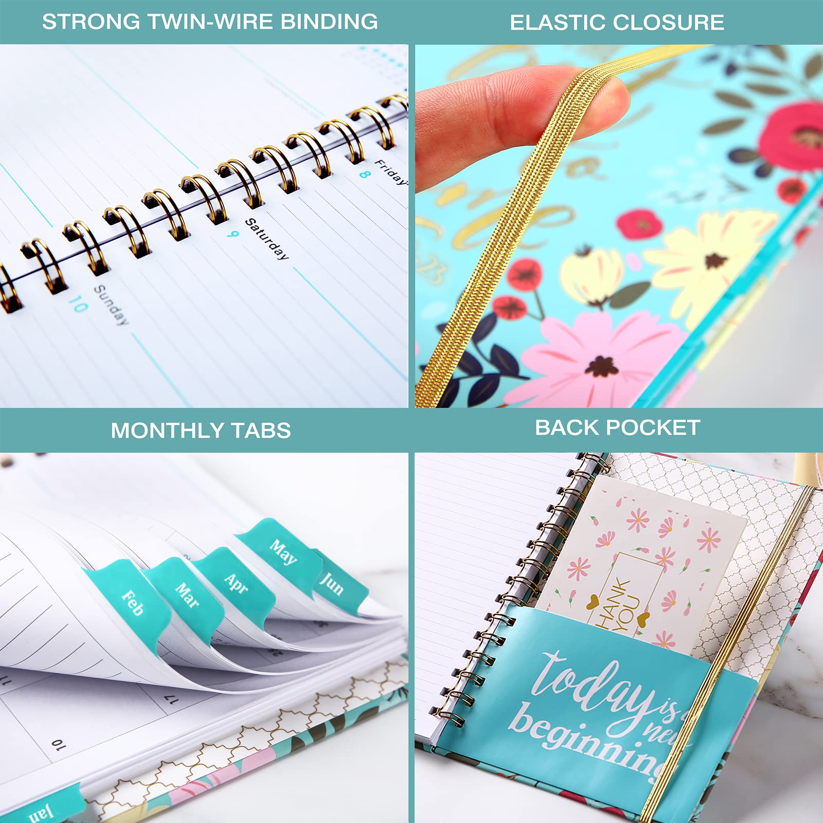 2023 Planner – Weekly ＆ Monthly Planner 2023, Jan 2023 – Dec 2023, 6.4" x 8.5" with 12 Monthly Tabs, Flexible Hardcover, Thick Paper, Inspirational Quotes, Strong Spirals Wirebound Organizer