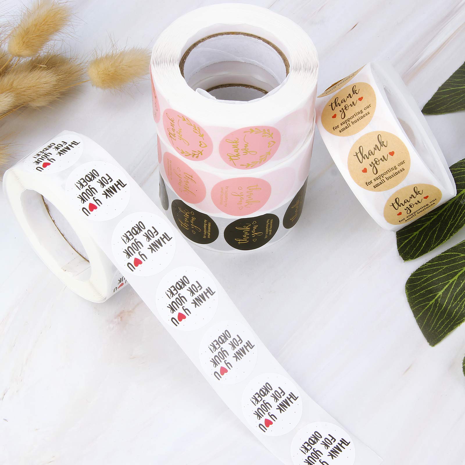 Thank You Stickers Small Business - 5 Rolls 2500 Pieces Thank You Stickers Labels for Envelopes, Bubble Mailers and Gift Bags Packaging , 1 Inch，500 Pieces Each Roll