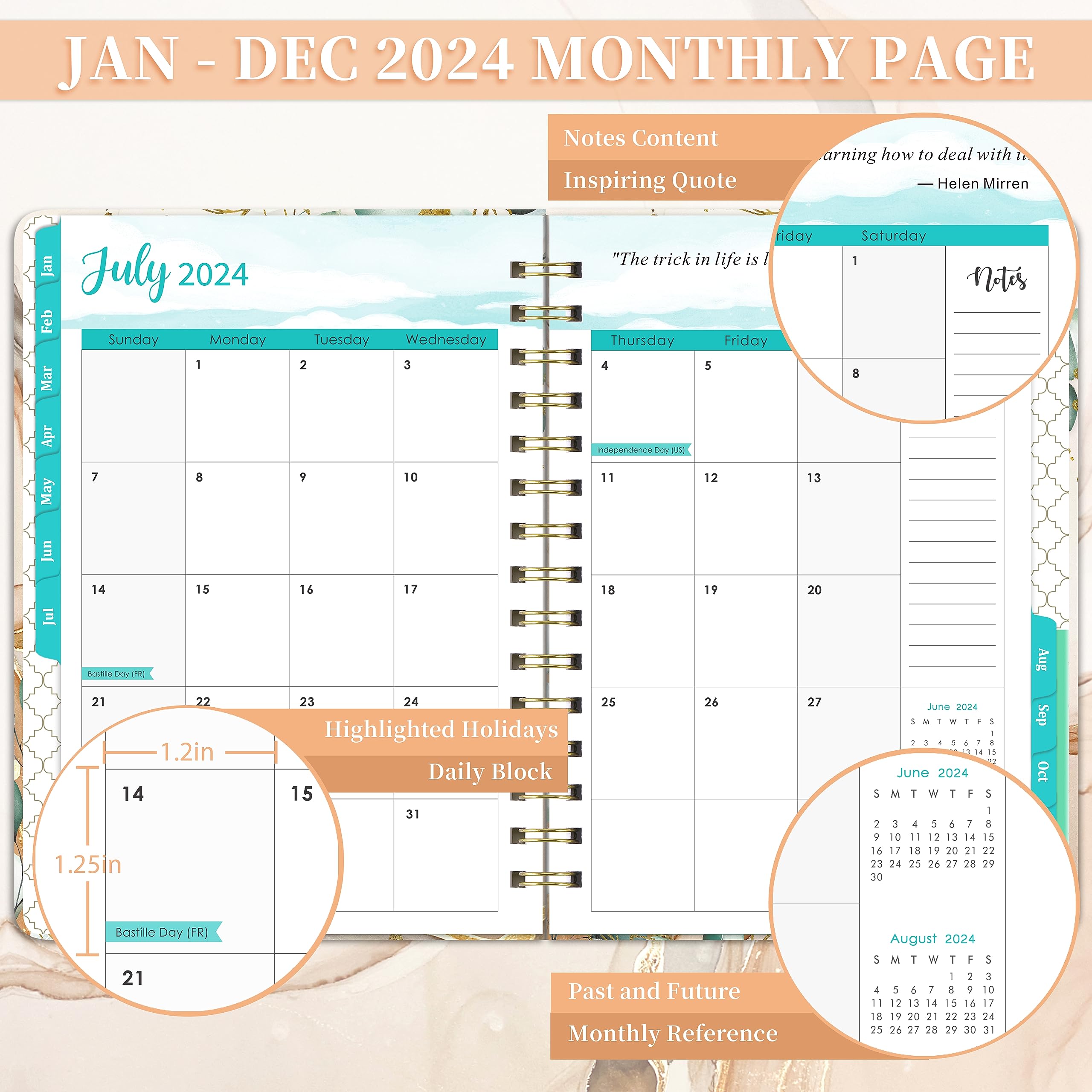 2023-2024 Planner – Weekly & Monthly Academic Planner 2023-2024, Jul 2023 - Jun 2024, 6.4" x 8.5", Monthly Tabs, Flexible Hardcover, Thick Paper, Strong Binding, Back Pocket, Inspirational Quotes