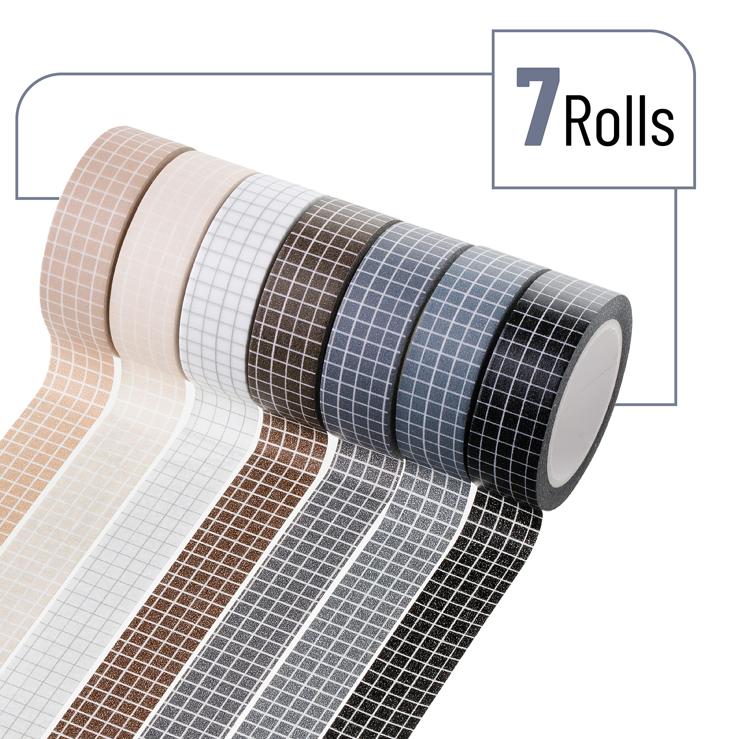 Mr. Pen- Grid Washi Tape Set, 7 Rolls, 0.6", Washi Tape for Journaling, Decorative Tape, Journaling Tape, Craft Tape, Scrapbooking Tape, Decorative Tape for Crafts, Decorative Craft Washi Masking Tape