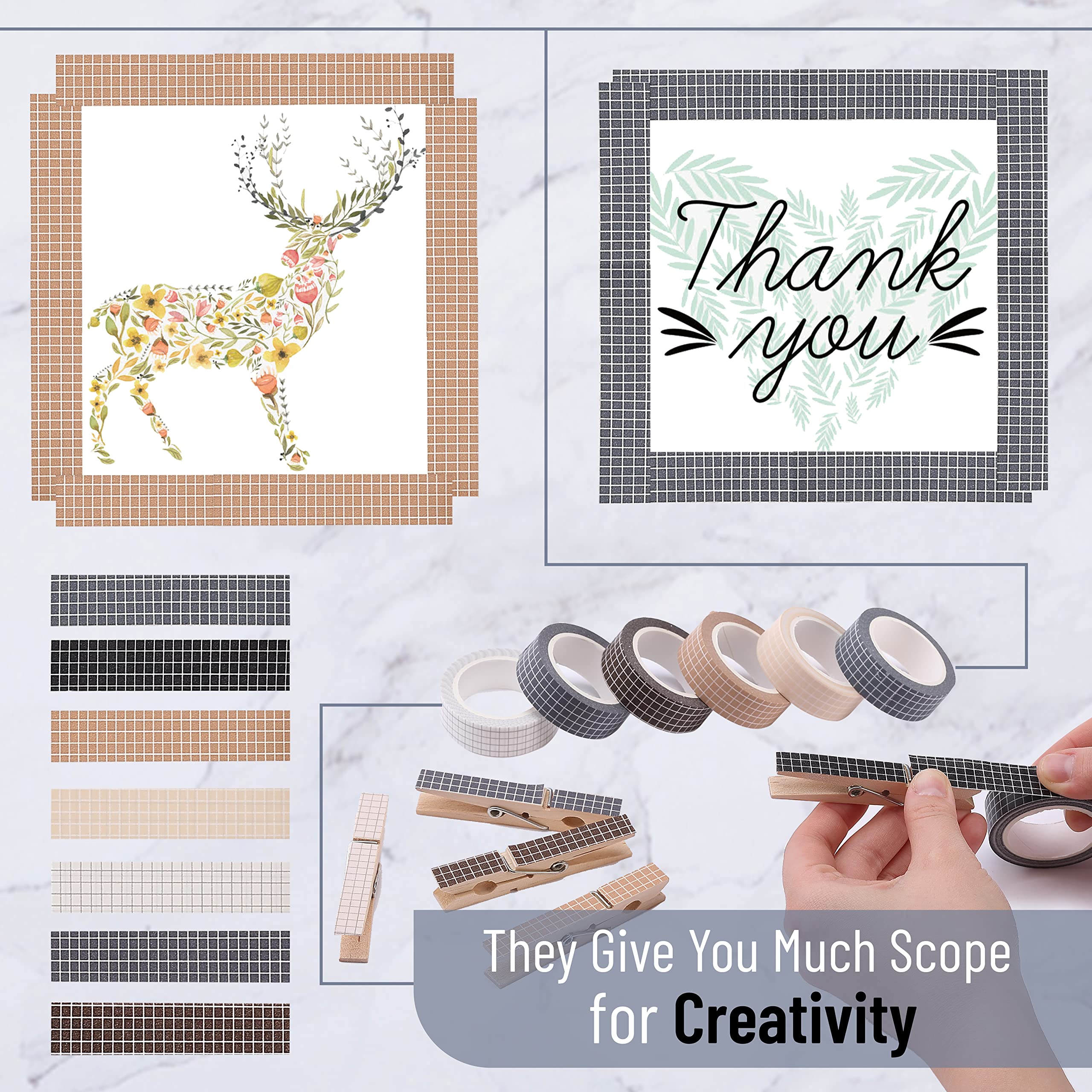 Mr. Pen- Grid Washi Tape Set, 7 Rolls, 0.6", Washi Tape for Journaling, Decorative Tape, Journaling Tape, Craft Tape, Scrapbooking Tape, Decorative Tape for Crafts, Decorative Craft Washi Masking Tape