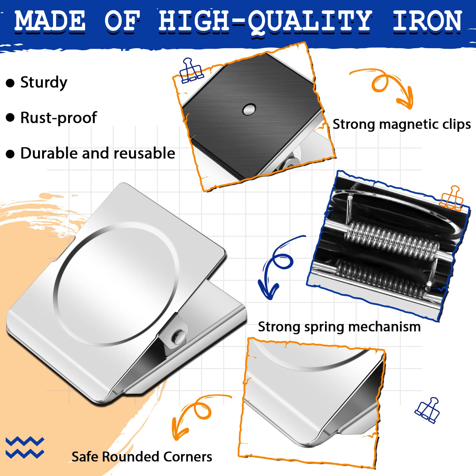 4 Pack Magnetic Clips Heavy Duty, 2.2 Inch Extra Large Clip Magnets, Fridge Magnet Clips, Strong Magnet Clips for Whiteboard, Office Magnets.