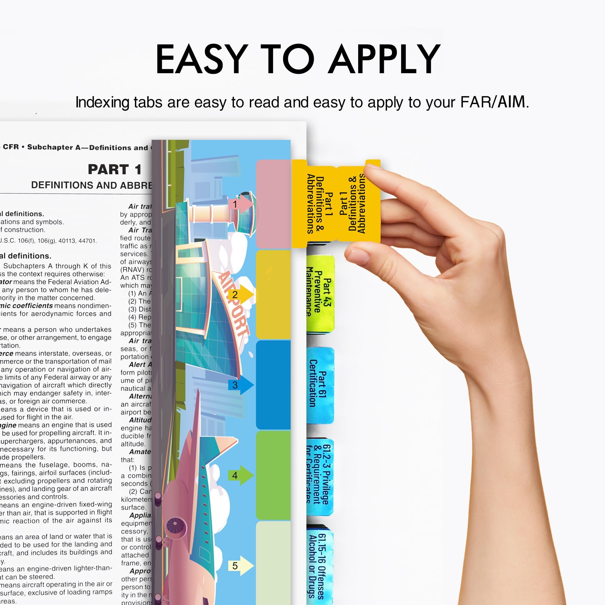 FAR/AIM 2023/2022 Tabs for Private Pilot , Tear-Resistant Color-Coded and Laminated Tabs with Bookmark and Placement Template, 87 Tabs in Total with 9 Blank Index Tabs (Color-Coded)