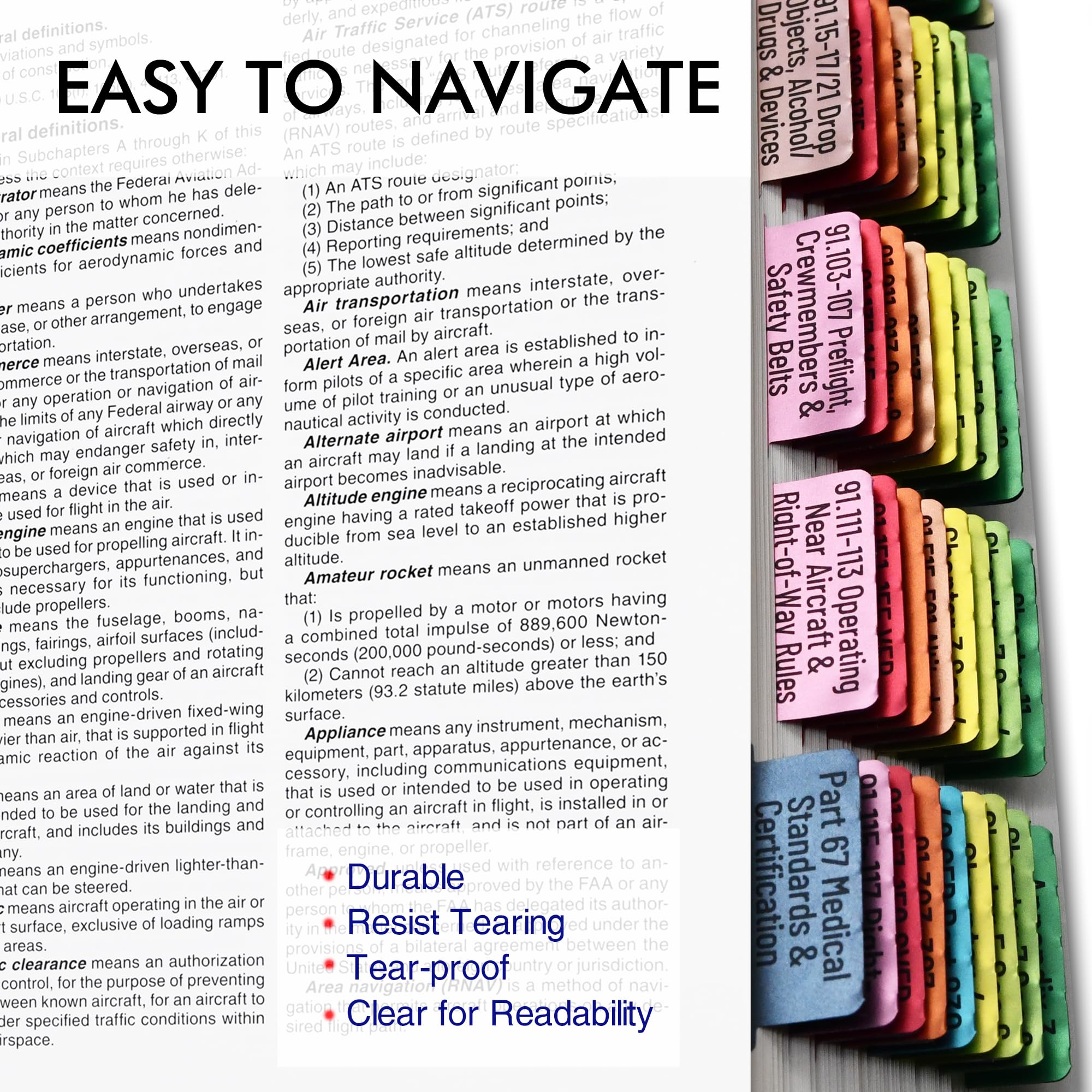 FAR/AIM 2023/2022 Tabs for Private Pilot , Tear-Resistant Color-Coded and Laminated Tabs with Bookmark and Placement Template, 87 Tabs in Total with 9 Blank Index Tabs (Color-Coded)
