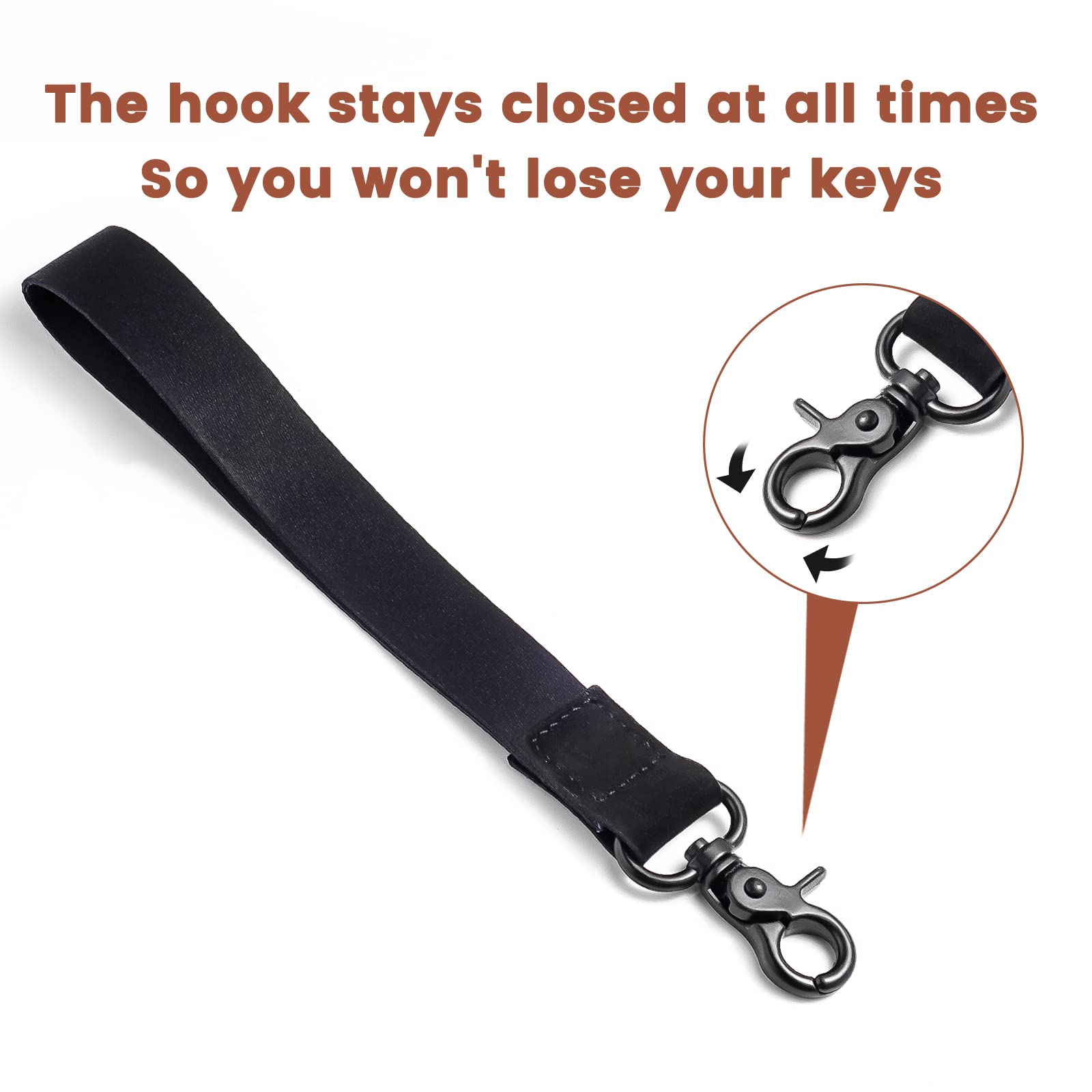 XCHIN Hand Wrist Lanyard Key Chain Holder, Black Wristlet Strap for Key for Women & Men, Short Keychain Lanyard for Car Key