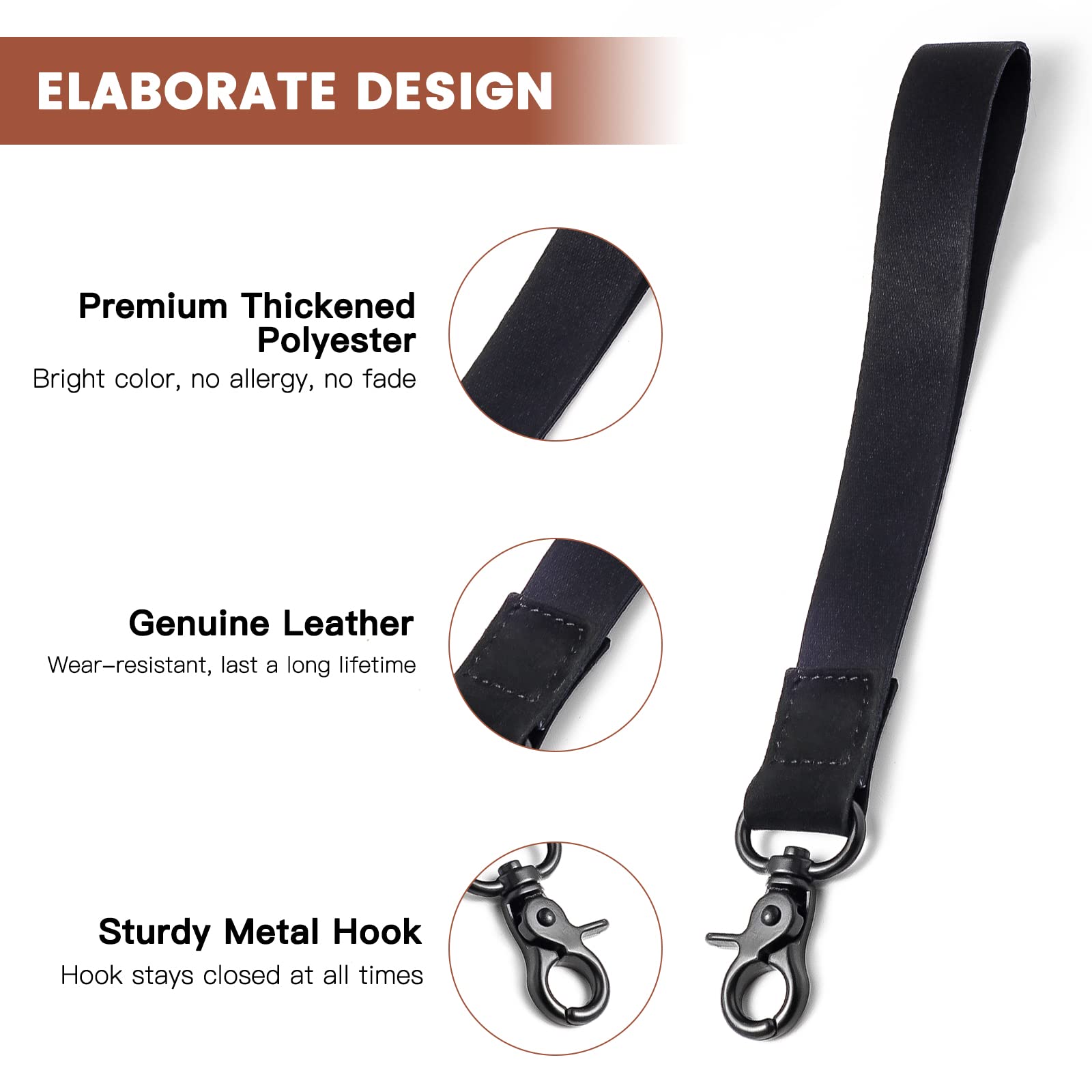 XCHIN Hand Wrist Lanyard Key Chain Holder, Black Wristlet Strap for Key for Women & Men, Short Keychain Lanyard for Car Key