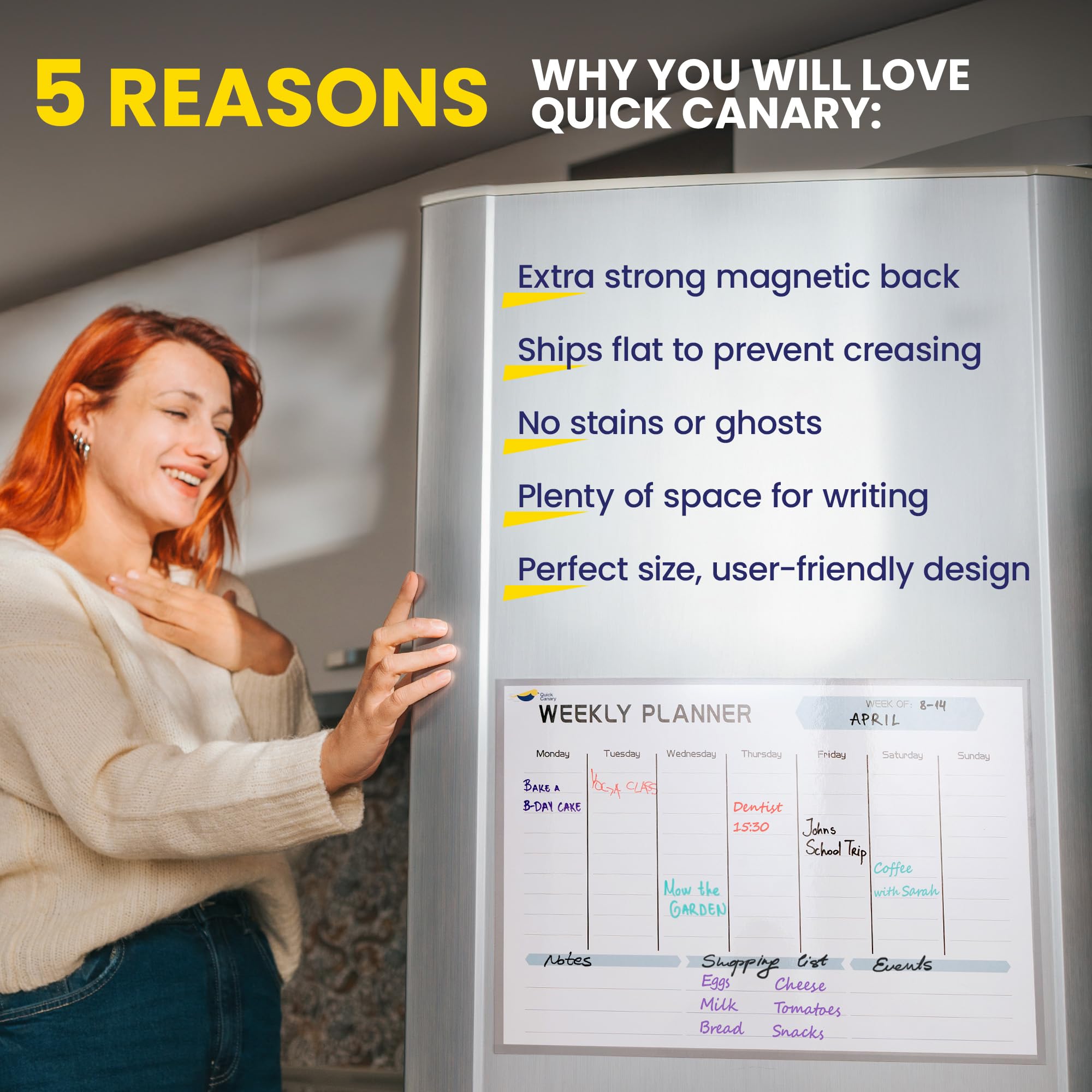 Magnetic Weekly Dry Erase Board Calendar Whiteboard- Latest Premium Nano Technology Stops Stains- 17x12” Whiteboard Calendar for Fridge- 4 Fine Tip Markers and Large Eraser- Weekly Planner White Board