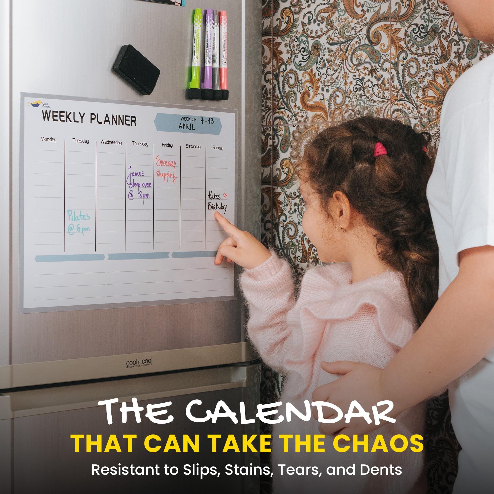 Magnetic Weekly Dry Erase Board Calendar Whiteboard- Latest Premium Nano Technology Stops Stains- 17x12” Whiteboard Calendar for Fridge- 4 Fine Tip Markers and Large Eraser- Weekly Planner White Board
