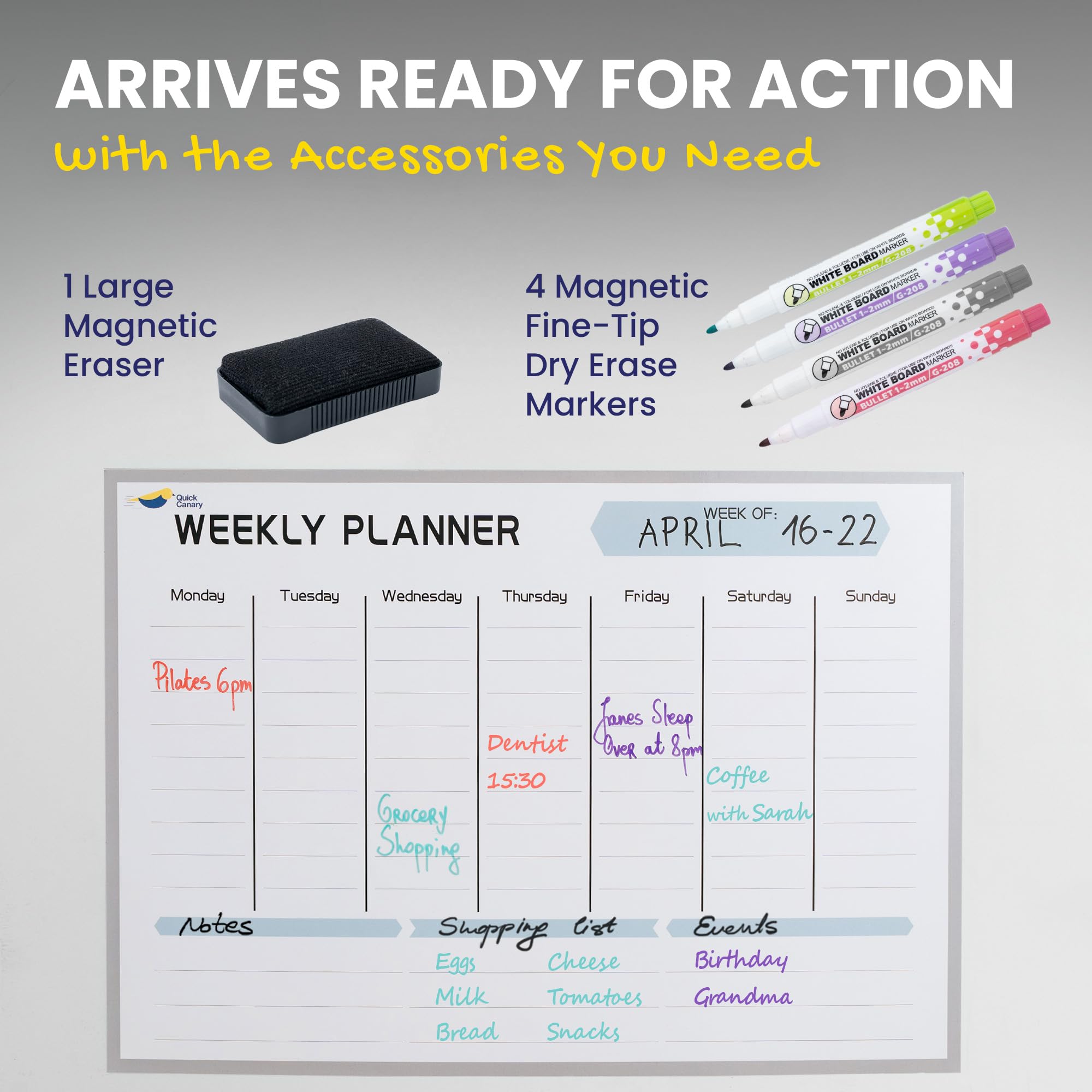 Magnetic Weekly Dry Erase Board Calendar Whiteboard- Latest Premium Nano Technology Stops Stains- 17x12” Whiteboard Calendar for Fridge- 4 Fine Tip Markers and Large Eraser- Weekly Planner White Board