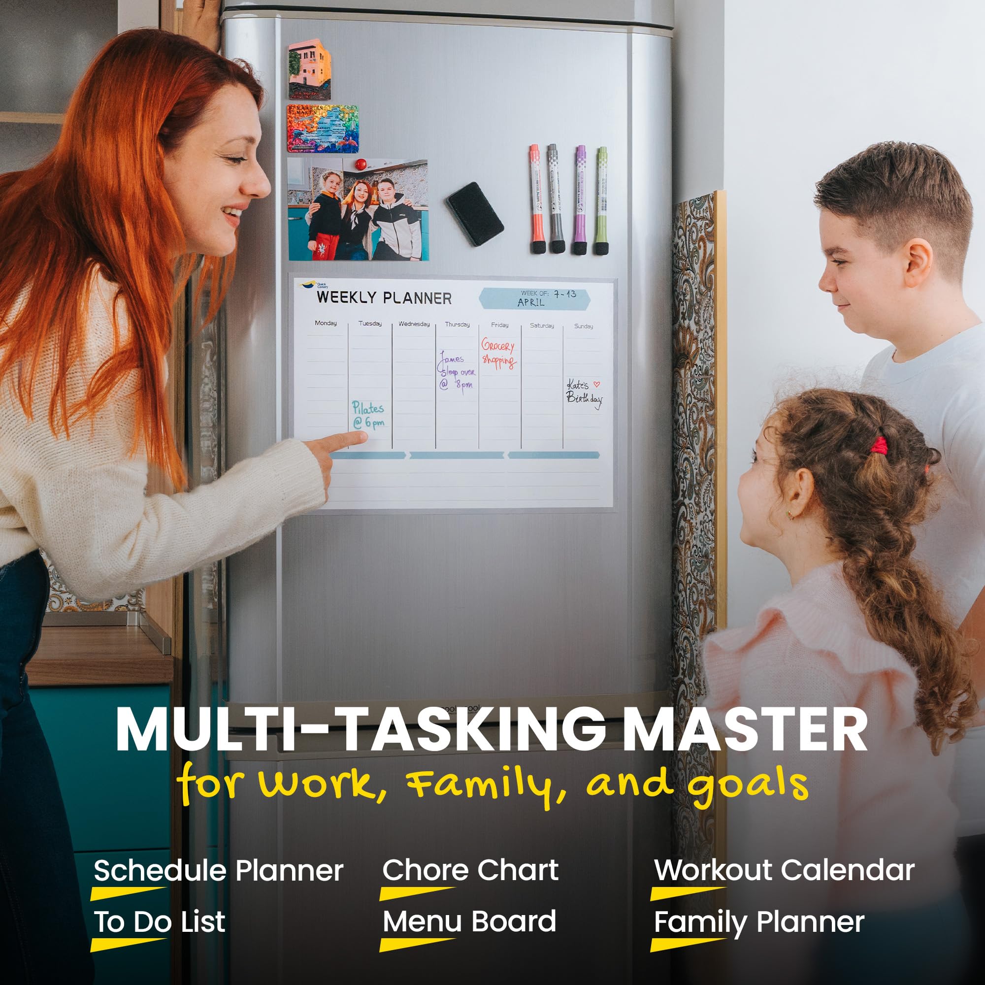 Magnetic Weekly Dry Erase Board Calendar Whiteboard- Latest Premium Nano Technology Stops Stains- 17x12” Whiteboard Calendar for Fridge- 4 Fine Tip Markers and Large Eraser- Weekly Planner White Board