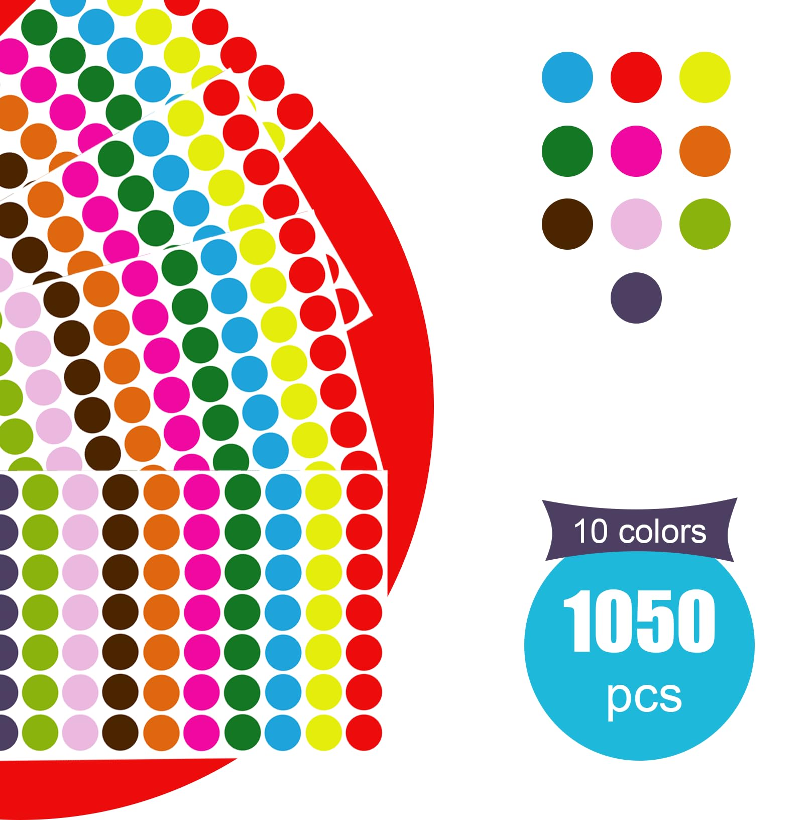 Blesstur 1050 PCS Dot Stickers- Circle Stickers, 10 Color Style Colorful Round Coding Label Sticker for Office,Student Classroom , 0.75 inches , 70 Labels per Sheet