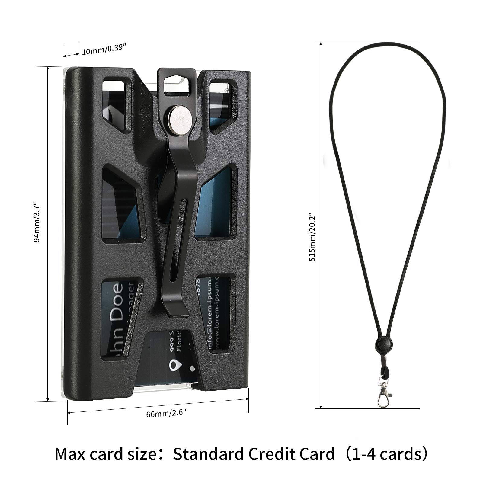 Indoula Badge Holders, Vertical/Hard Plastic ID Badge Holder with Lanyard and Metal Clip (1 Pack, 4 Cards Storable).