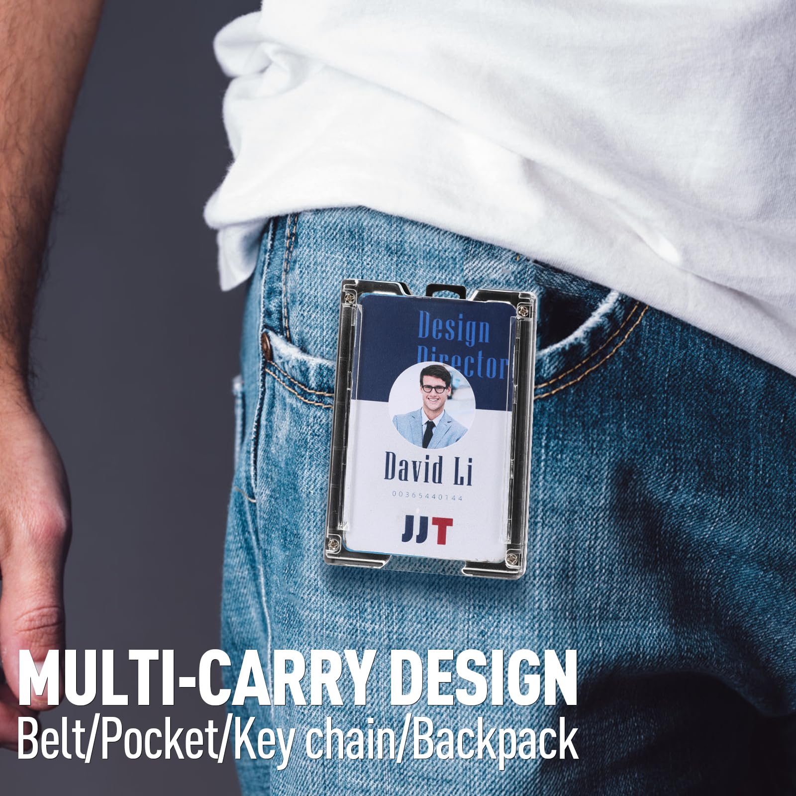 Indoula Badge Holders, Vertical/Hard Plastic ID Badge Holder with Lanyard and Metal Clip (1 Pack, 4 Cards Storable).
