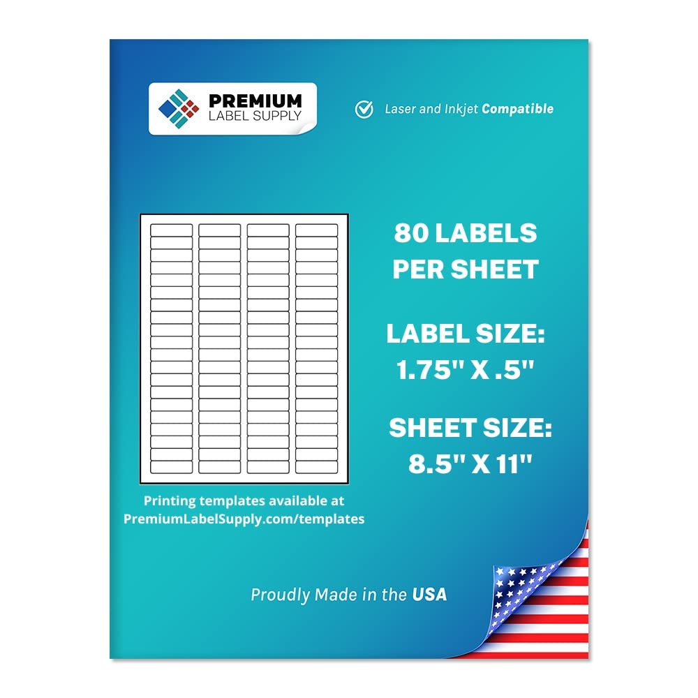 Premium Label Supply White Sticker Return Address Labels – 1.75” x .5" – Laser/Inkjet Compatible – (80 Labels/Sheet), 25 Sheets – 2000 Total Adhesive Labels