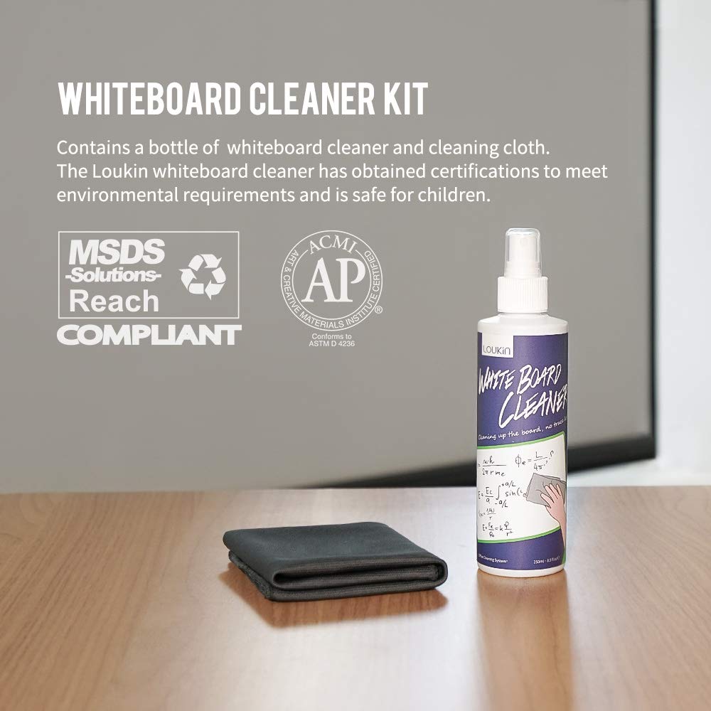 loukin Non-Toxic Whiteboard Cleaner, 8.5oz Dry Erase Board Cleaner, Low-Odor Whiteboard Cleaning Spray with Cloth, Removes Stubborn Marks from Whiteboards