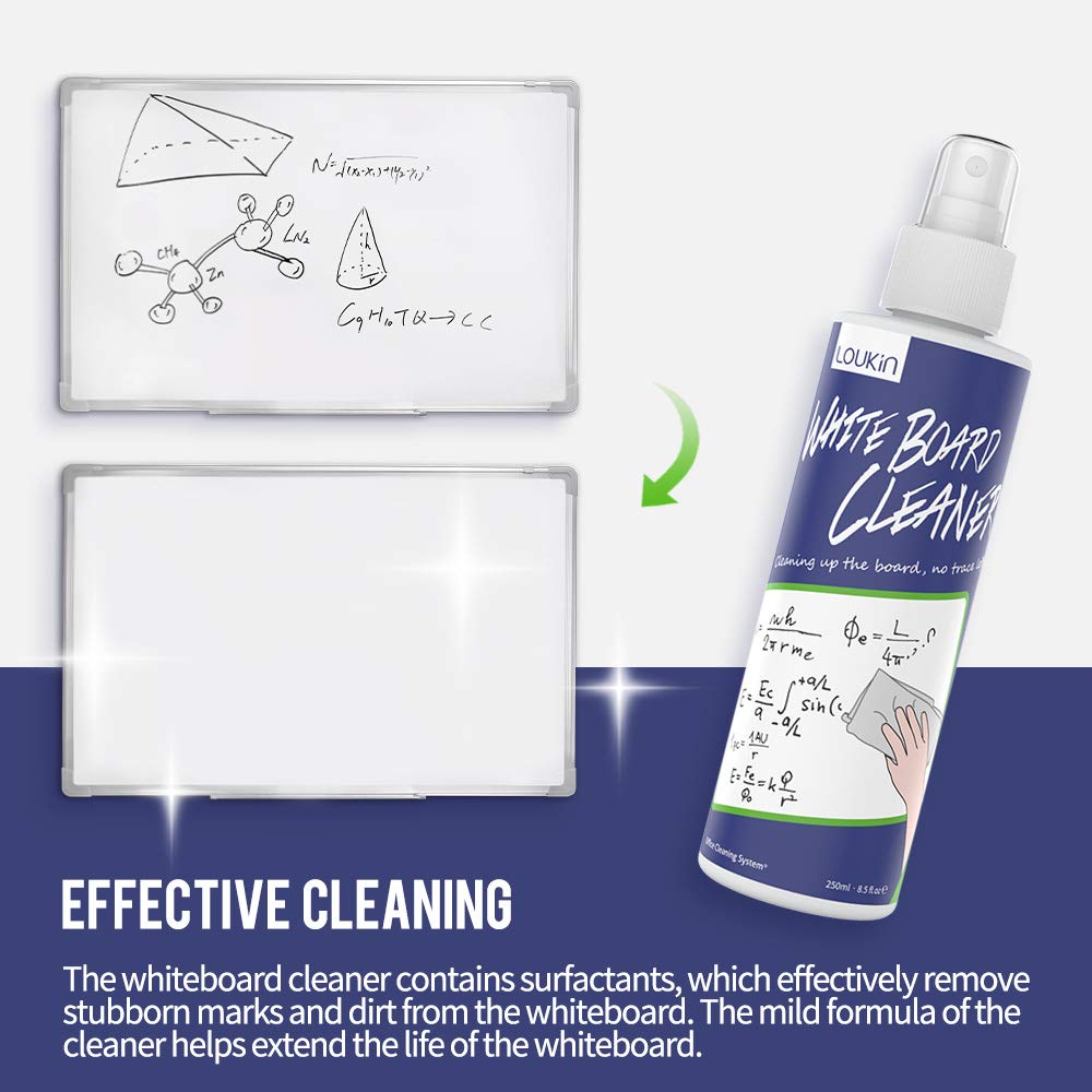loukin Non-Toxic Whiteboard Cleaner, 8.5oz Dry Erase Board Cleaner, Low-Odor Whiteboard Cleaning Spray with Cloth, Removes Stubborn Marks from Whiteboards