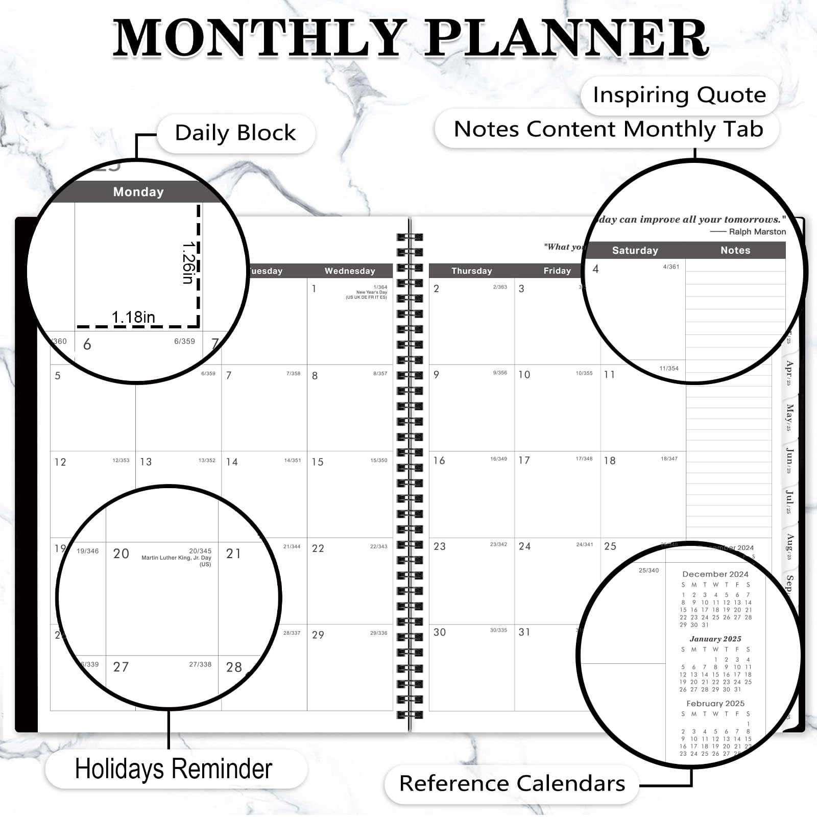 Monthly Planner 2023-2024 - 24 Months Planner, 9'' x 11'', January 2023 - December 2024, Calendar Planner with Tabs and Ample Writing Blocks, Good for Home and School Planning