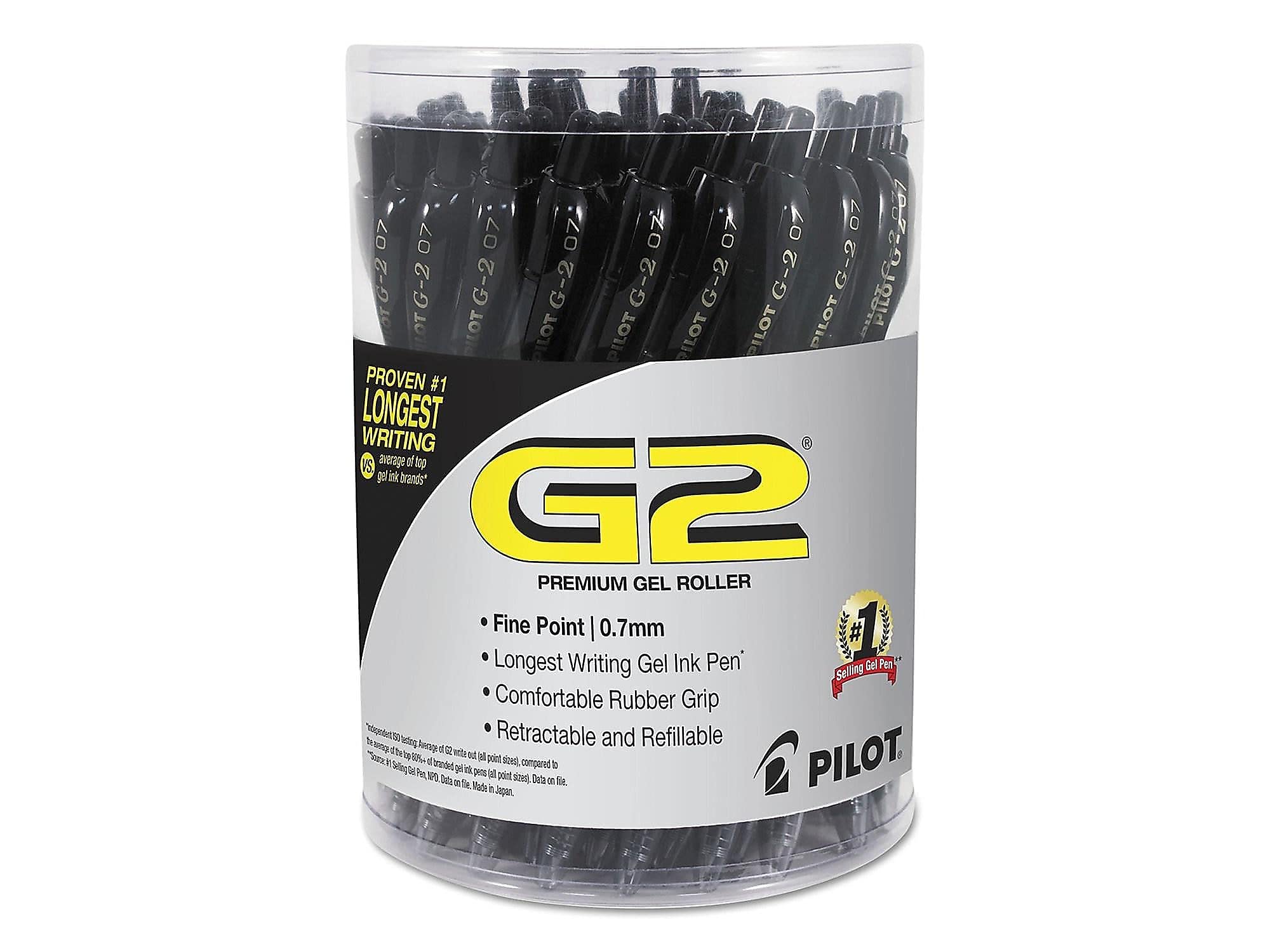Pilot® G2 Retractable Gel Ink Pens, Fine Point, 0.7 mm, Black Barrel, Black Ink, Pack Of 36 Pens