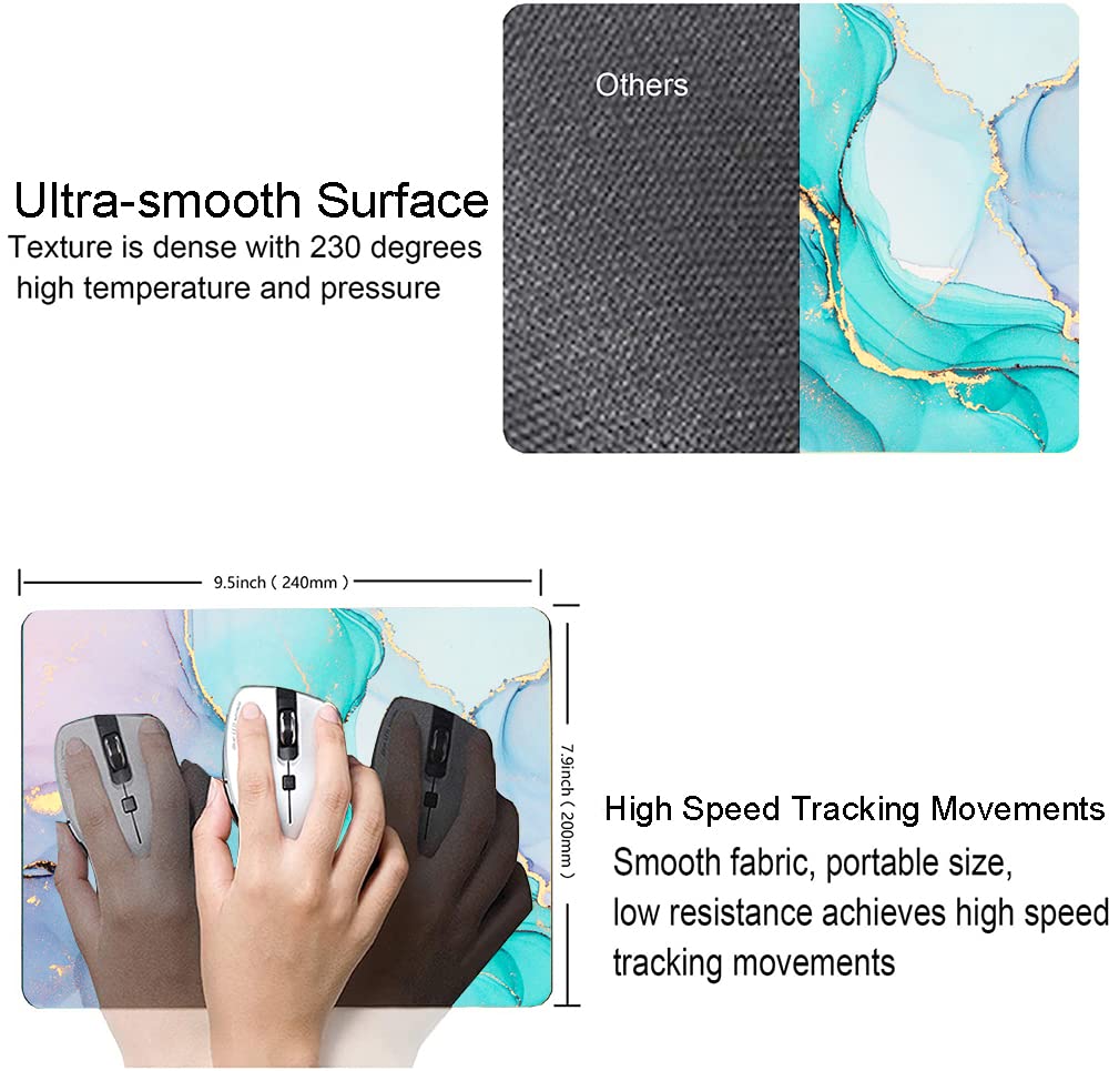 Armanza Mouse Pad, Cyan Blue Marble Mouse Pad, Washable Square Cloth Mousepad for Office Laptop, Non-Slip Rubber Base Mouse Pads for Wireless Mouse, Computer Mouse Pads for Desk
