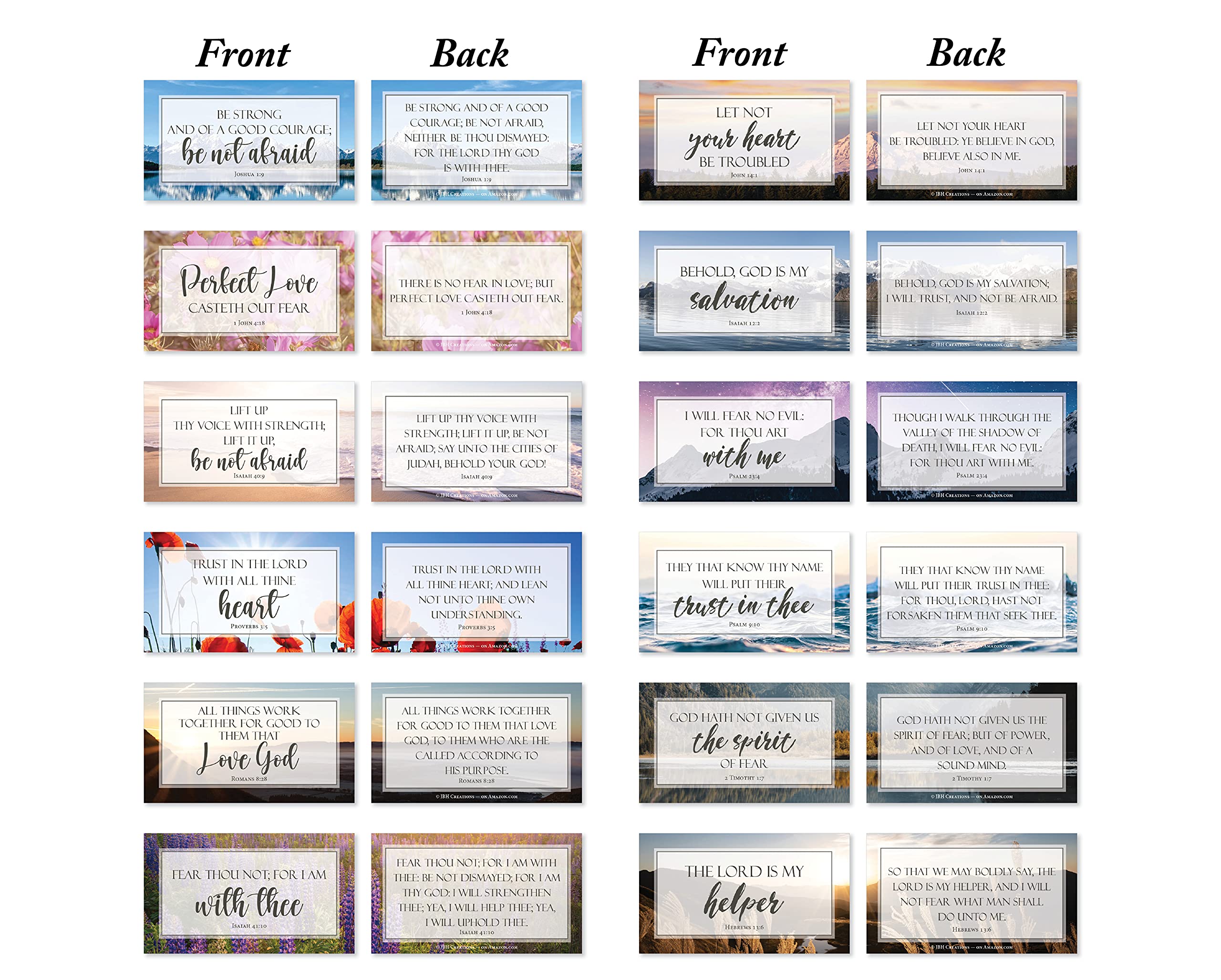 JBH Creations Be Not Afraid Bible Verse Cards with Full Scripture - Pack of 48