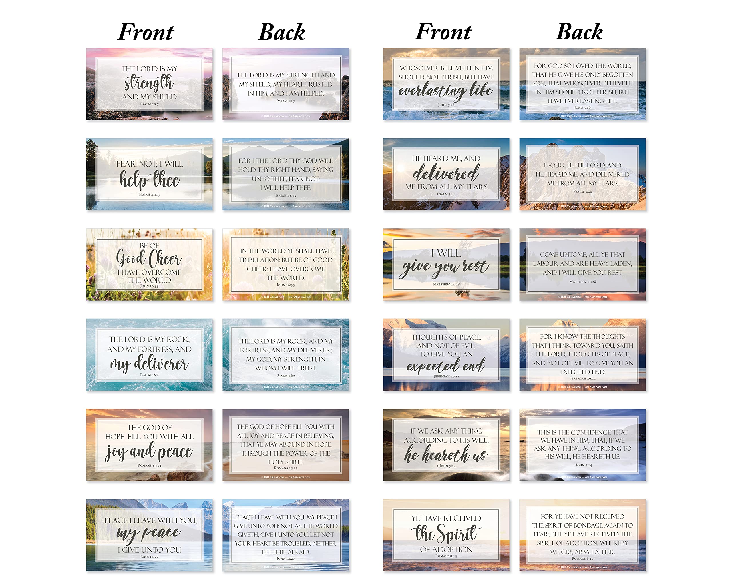 JBH Creations Be Not Afraid Bible Verse Cards with Full Scripture - Pack of 48