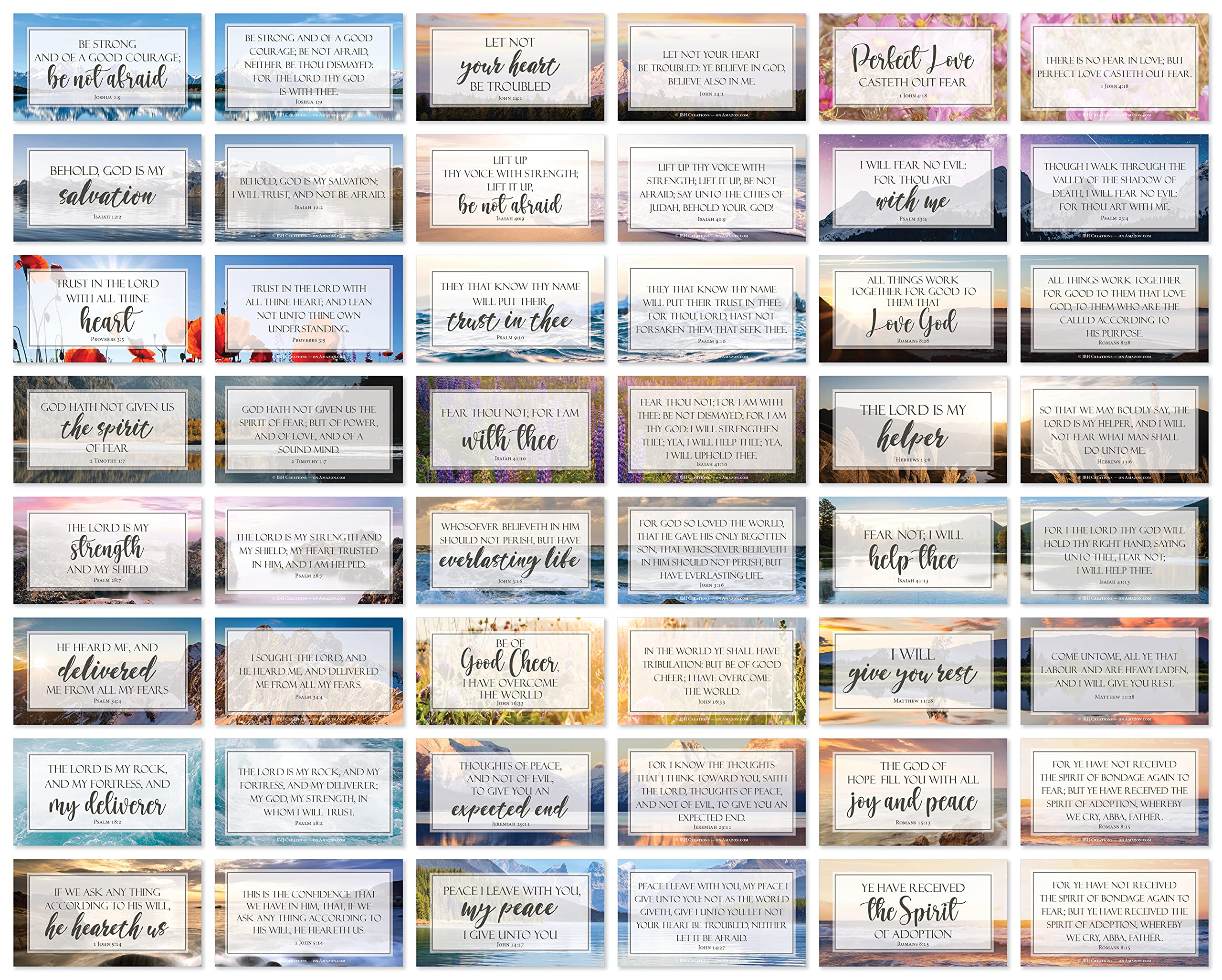 JBH Creations Be Not Afraid Bible Verse Cards with Full Scripture - Pack of 48
