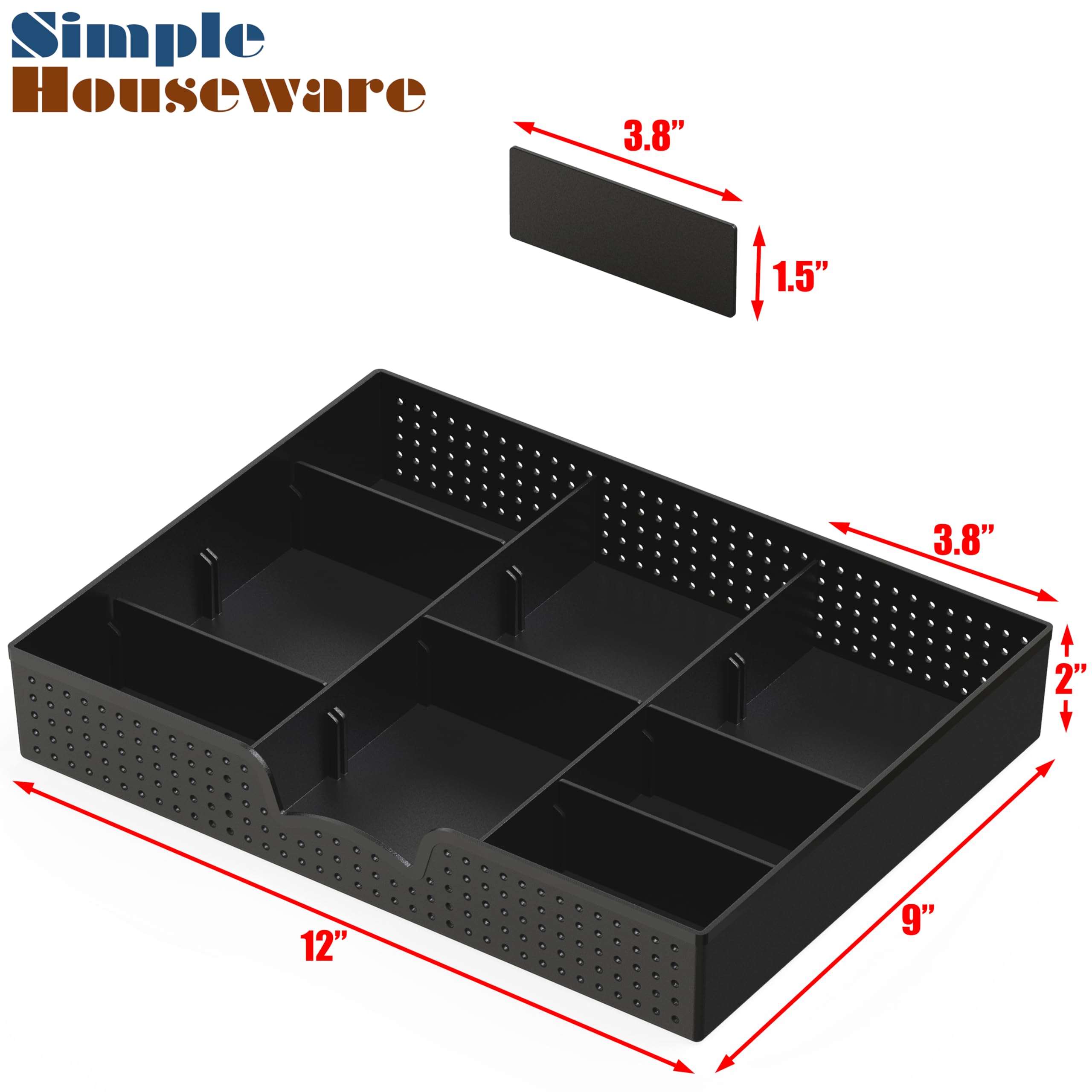 Simple Houseware 2 Pack Drawer Organizer Tray with 9 Adjustable Compartments, Black