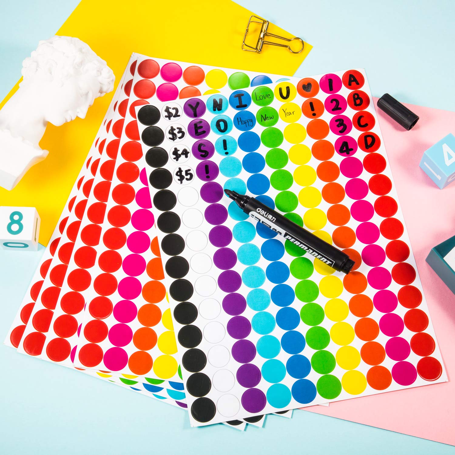Boao Round Dot Stickers 3/4 Inch Diameter Circle Dot Labels Multicolor (2800 Pieces)