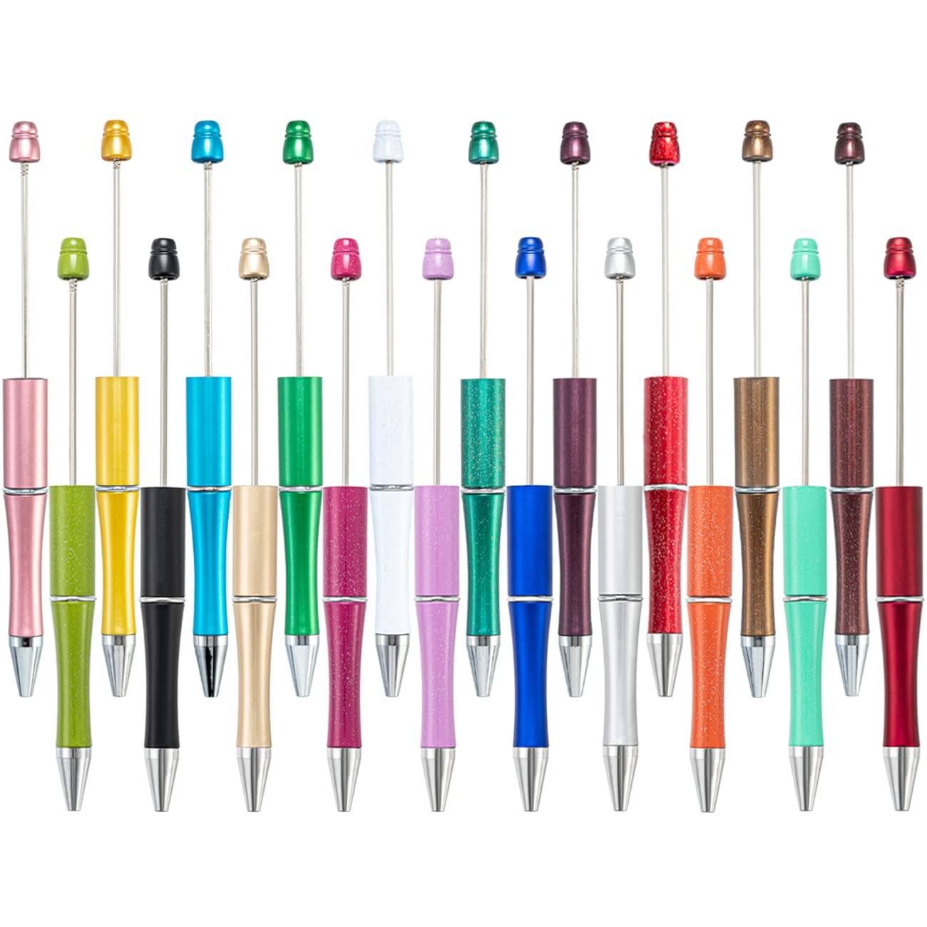 PASISIBICK 20 Colors Plastic Beadable Pens, Assorted Bead Pens for DIY PPL Gift with Shaft Black Ink, 20 Pieces