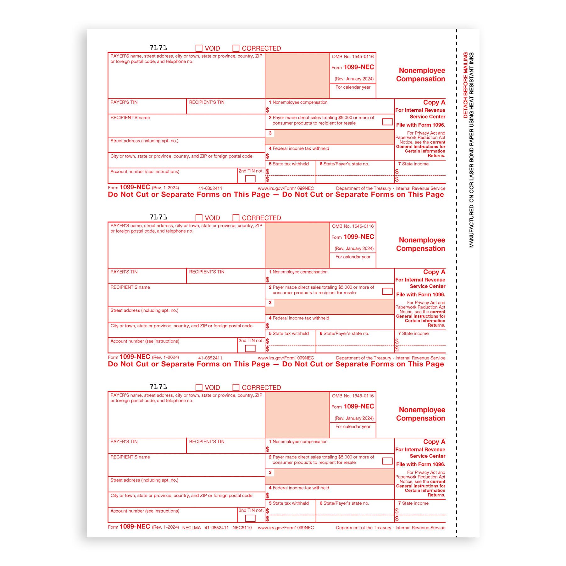 Blue Summit Supplies 1099 NEC Tax Forms 2022, 50 4 Part Tax Forms Kit, Compatible with QuickBooks and Accounting Software, 50 Self Seal Envelopes Included