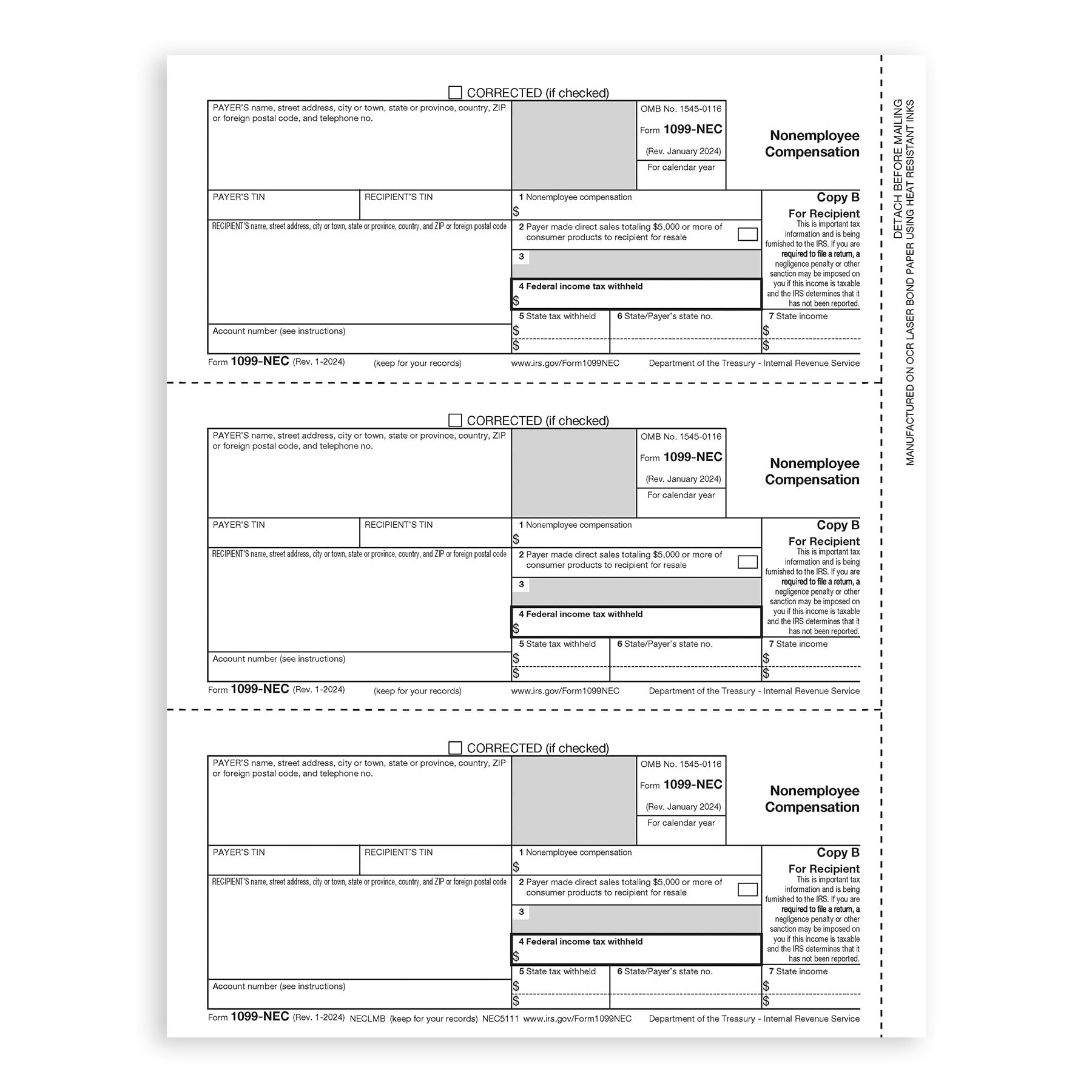 Blue Summit Supplies 1099 NEC Tax Forms 2022, 50 4 Part Tax Forms Kit, Compatible with QuickBooks and Accounting Software, 50 Self Seal Envelopes Included