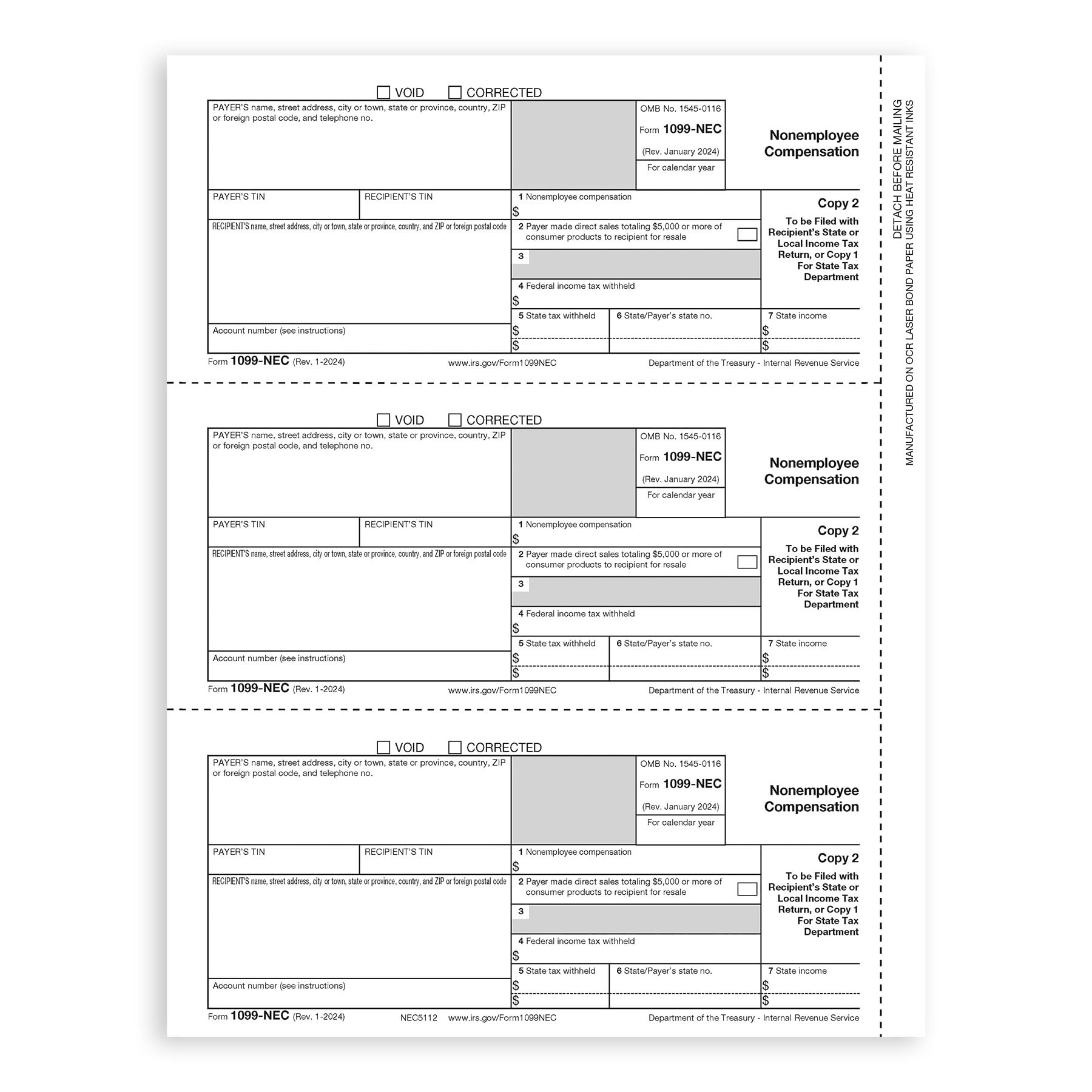 Blue Summit Supplies 1099 NEC Tax Forms 2022, 50 4 Part Tax Forms Kit, Compatible with QuickBooks and Accounting Software, 50 Self Seal Envelopes Included
