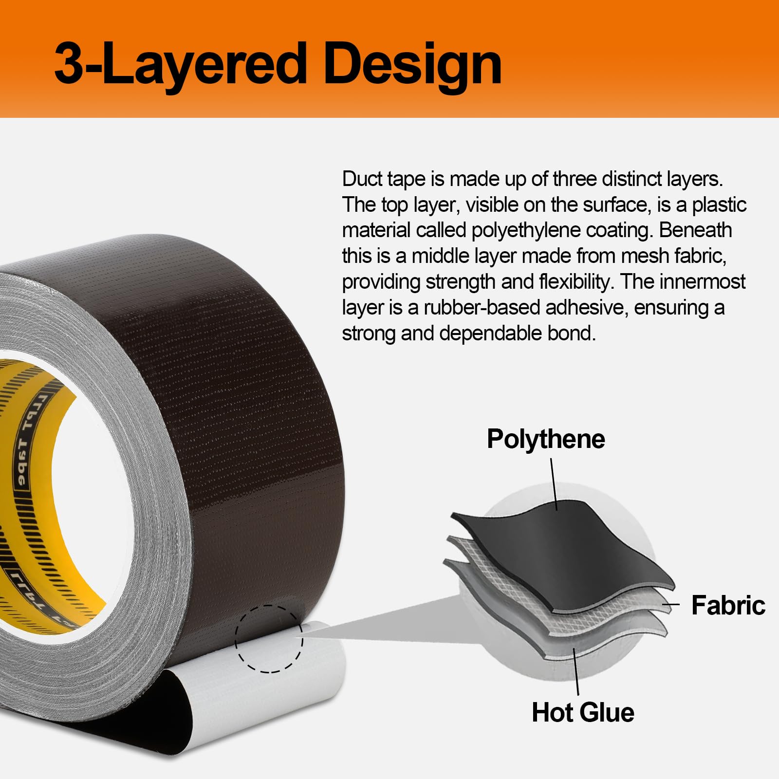 LLPT Duct Tape Premium Grade 2.36 Inches x 108 Feet x 11 Mil Easy Tear Residue Free Strong Adhesive Color Dark Brown (DT254)