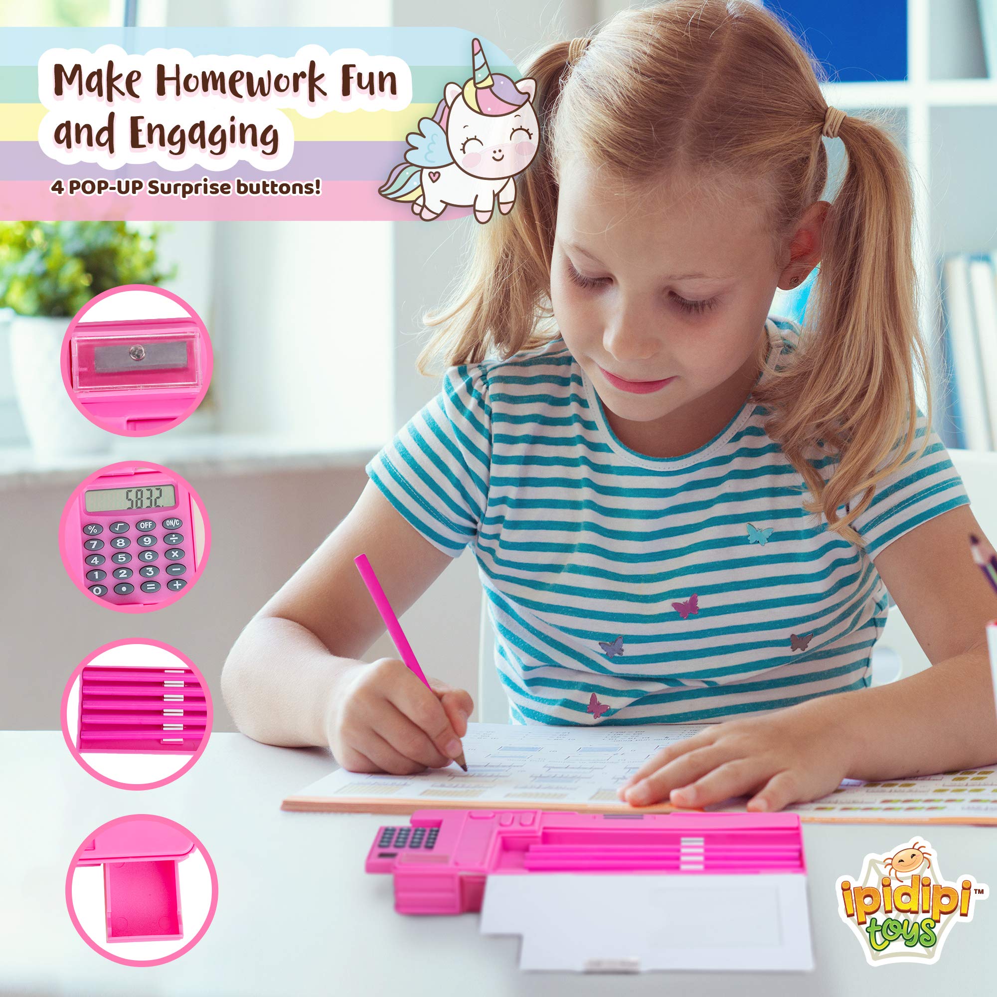 Pop Up Unicorn Pencil Case for Kids, Multifunction Stationery Organizer Box with Calculator, Sharpener, and Pencils, Cute School Supplies, Best Birthday Present for Girls and Teens in Gift Box