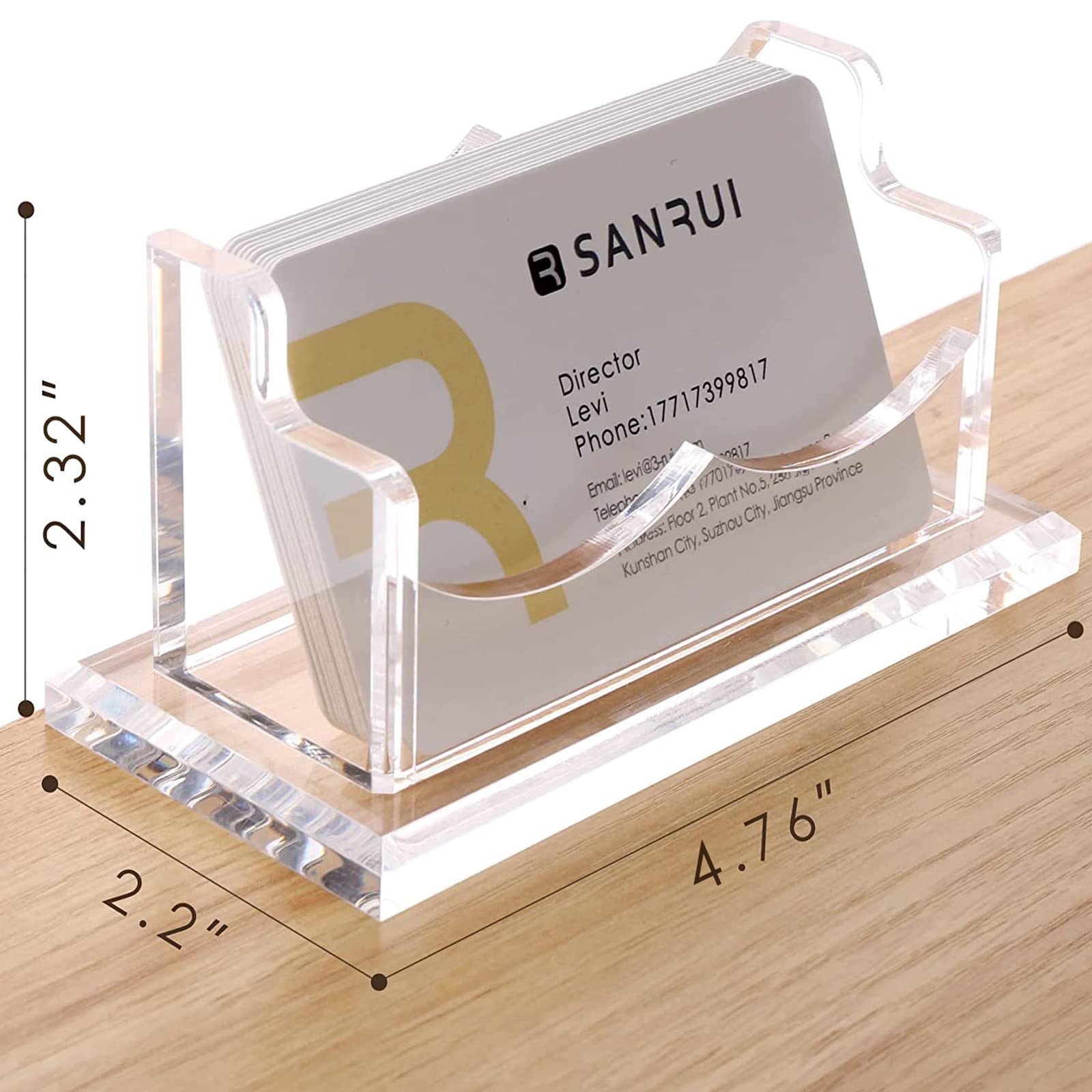 SANRUI Clear Horizontal Business Card Holder Stand for Desk, Acrylic Desktop Display Name Cards Holders Organizer Storage Rack,for Exhibition, Home , Office ,1 Tier 1 Pocket , 60 Card Capacity